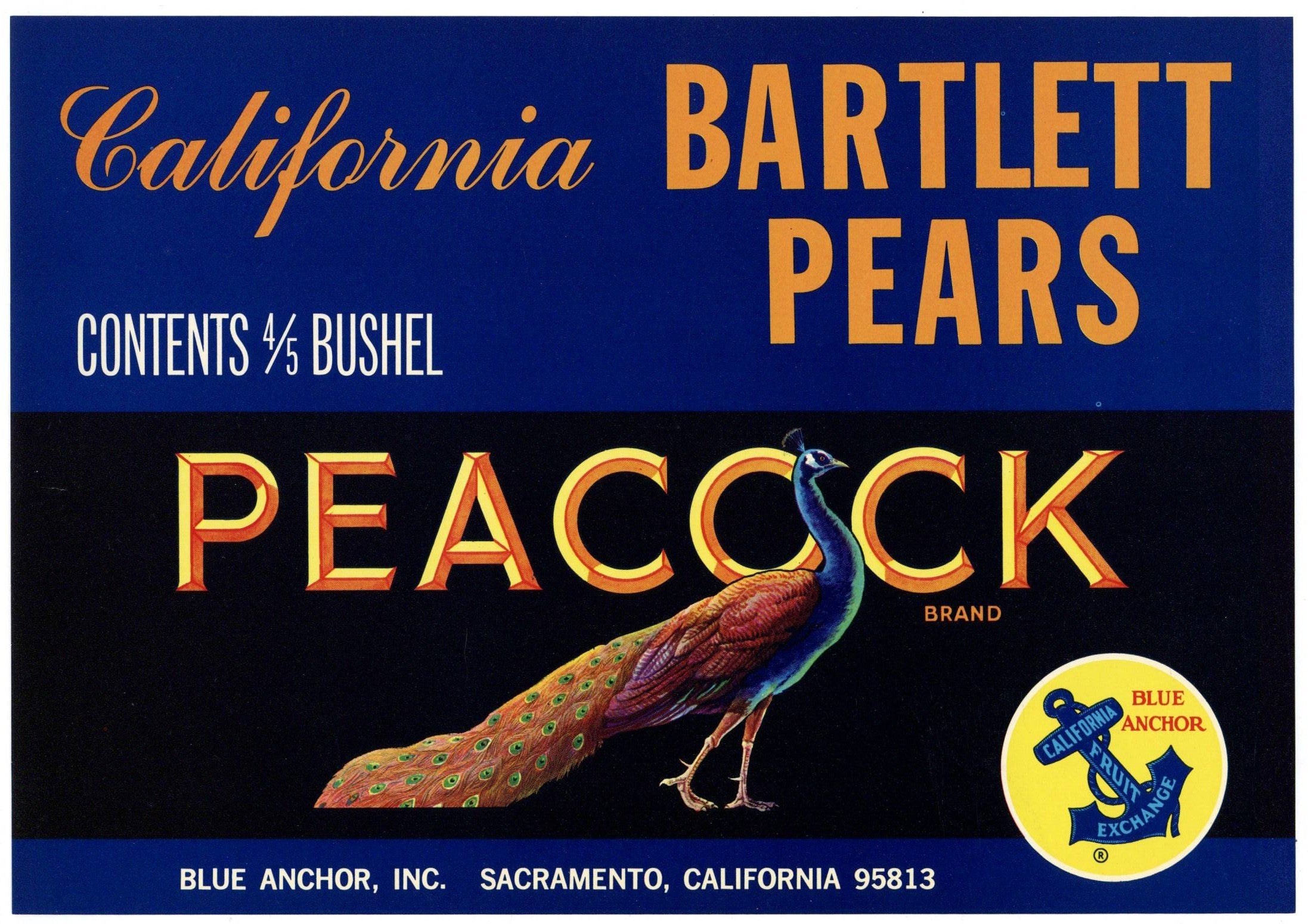 Peacock Brand Vintage California Pear Crate Label, smaller bird ...