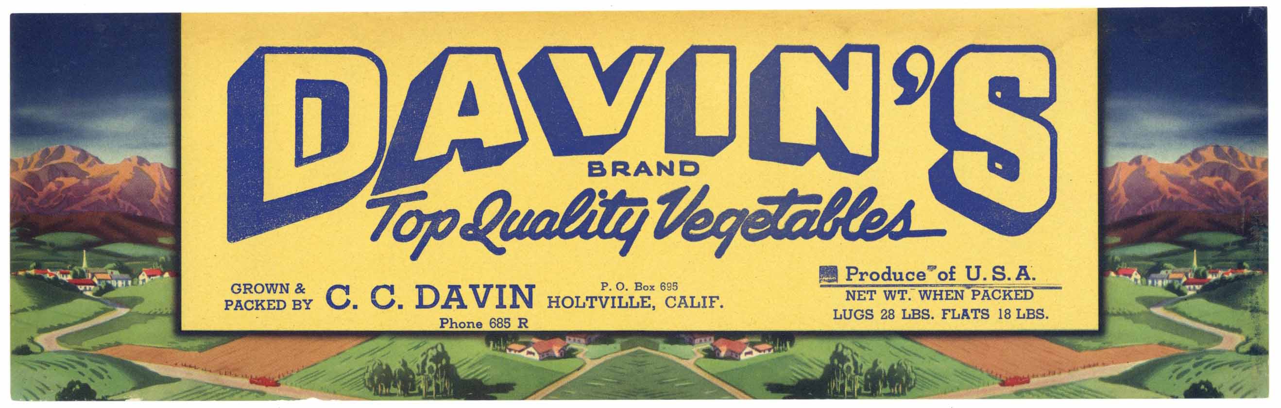 Davin's Brand Vintage Holtville California Vegetable Crate Label – thelabelman