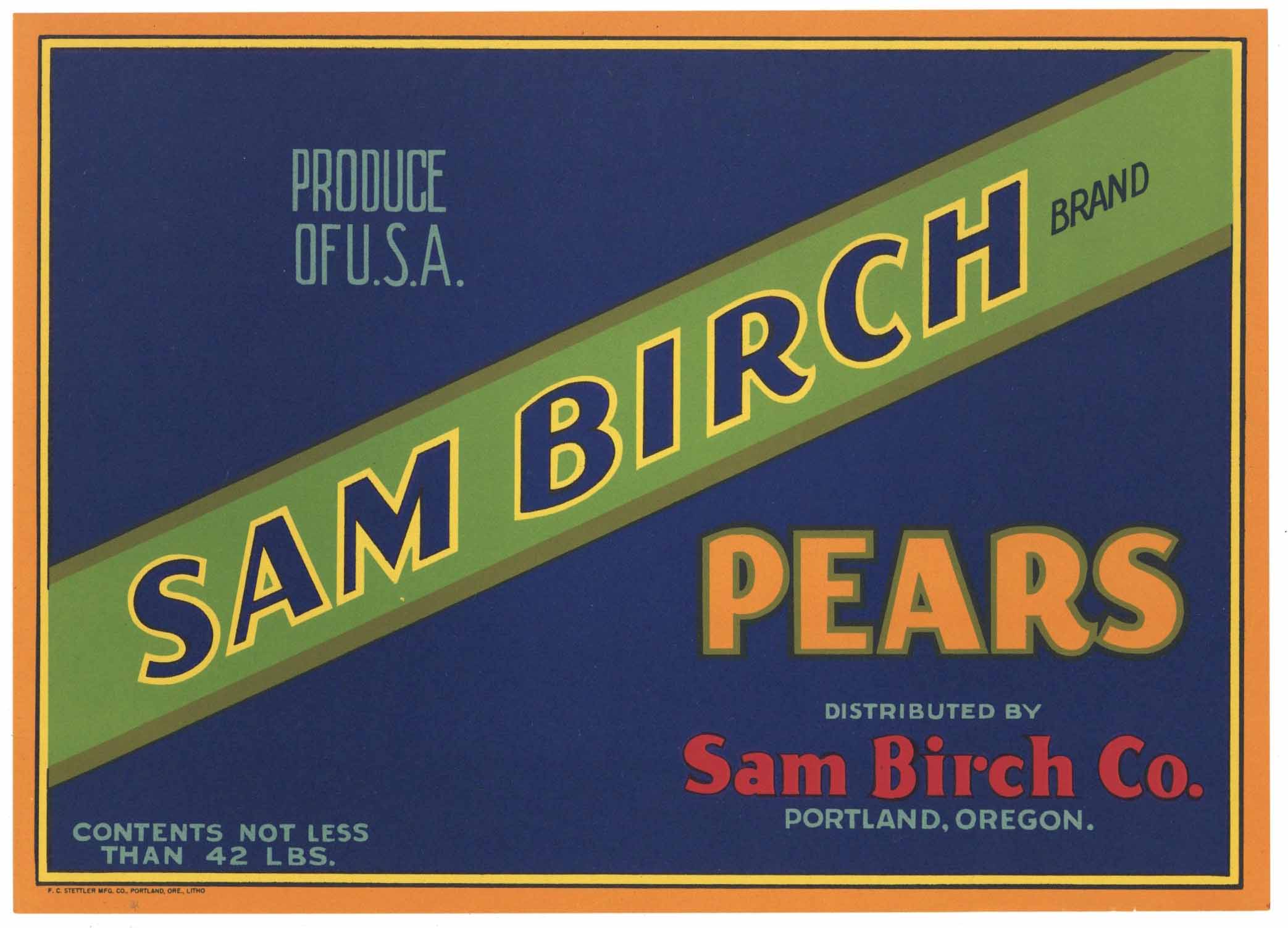 Sam Birch Brand Vintage Portland Oregon Pear Crate Label – thelabelman