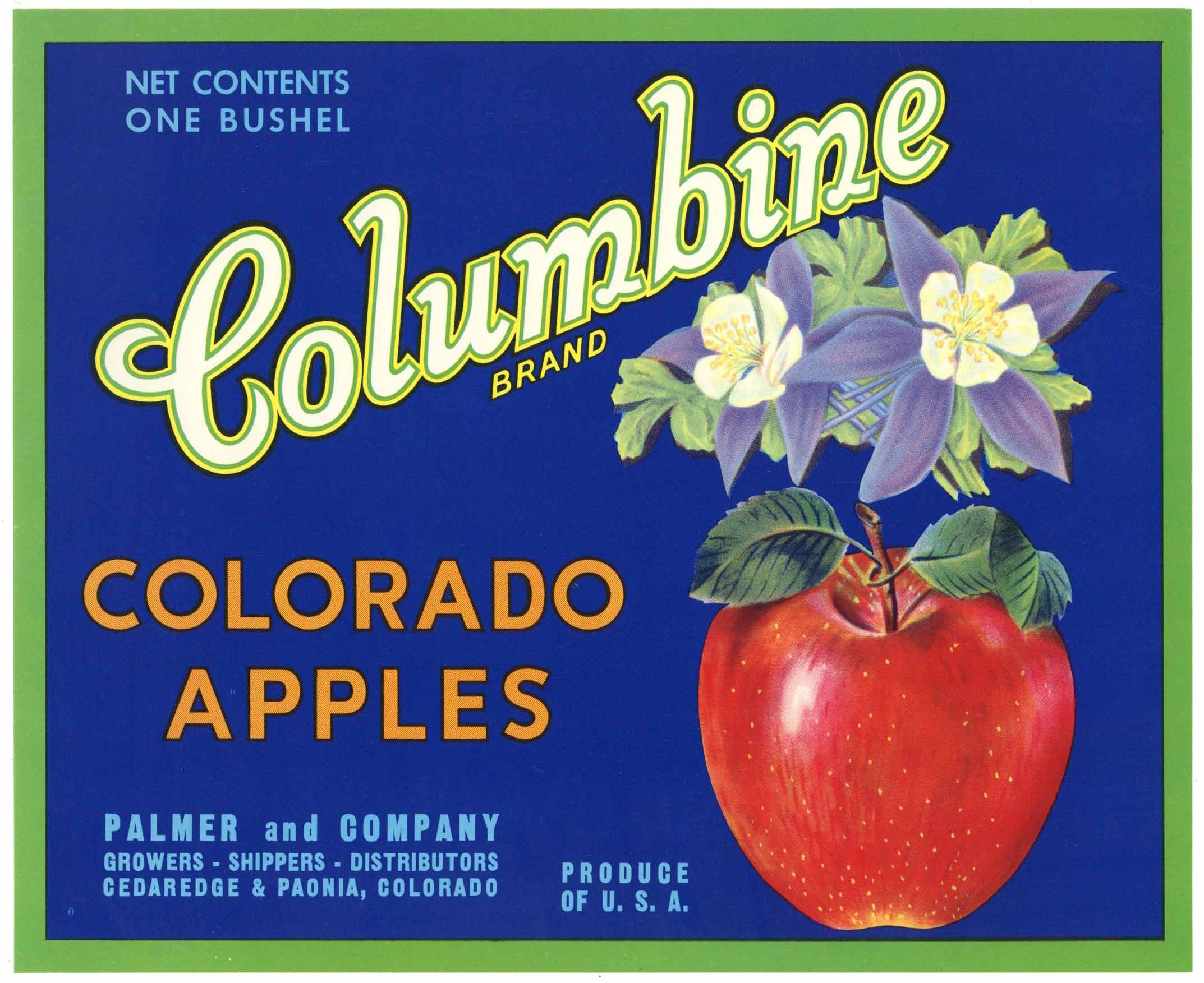 Columbine Brand Vintage Cedaredge Paonia Colorado Apple Crate Label ...