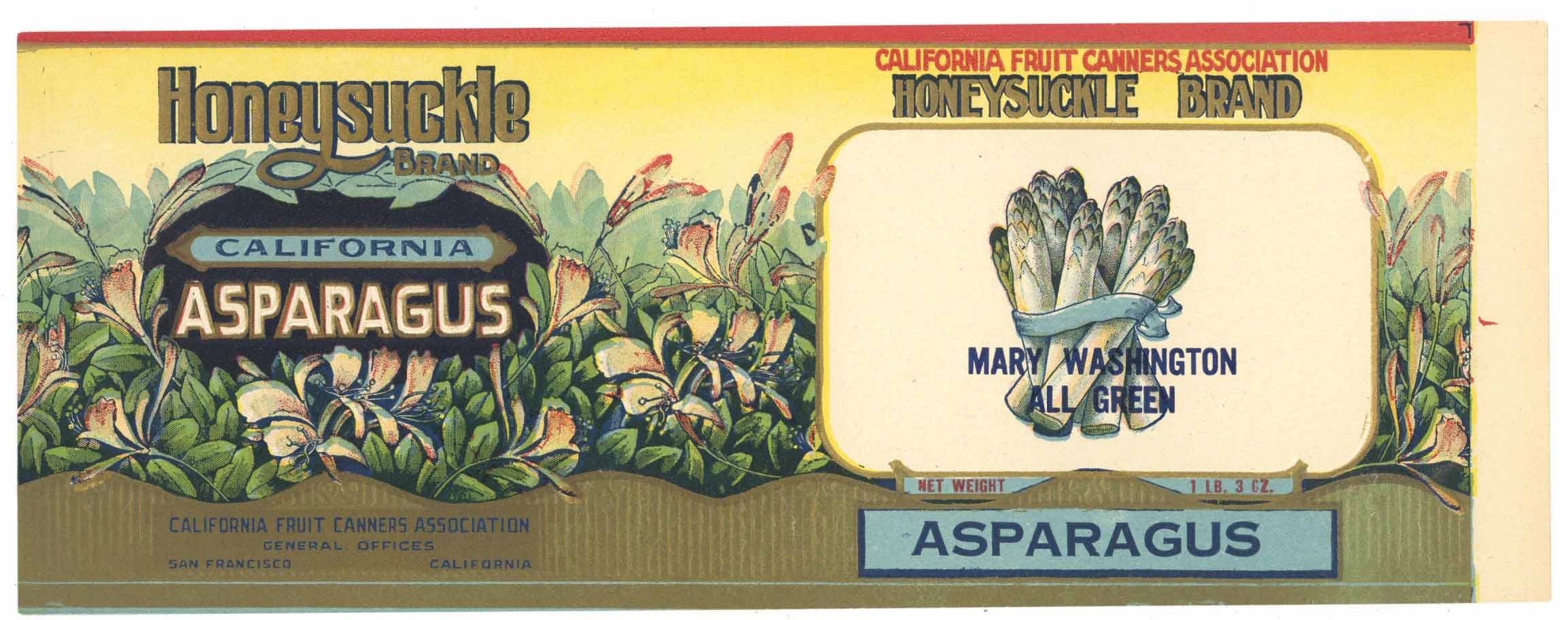 Honeysuckle Brand Vintage Martha Washington Asparagus Can Label ...