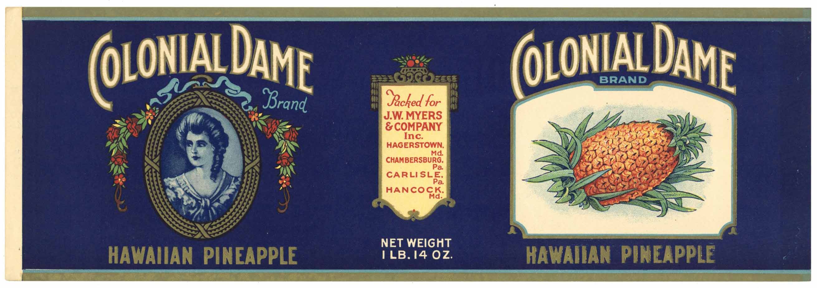 Colonial Dame Brand Vintage Hawaiin Pineapple Can Label – thelabelman