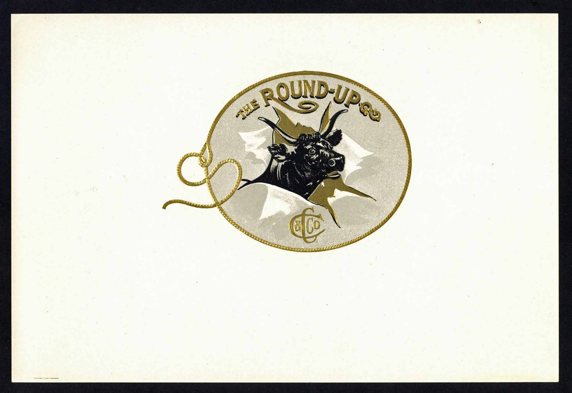 The Round Up Brand Inner Cigar Box Label, top sheet, bull – thelabelman