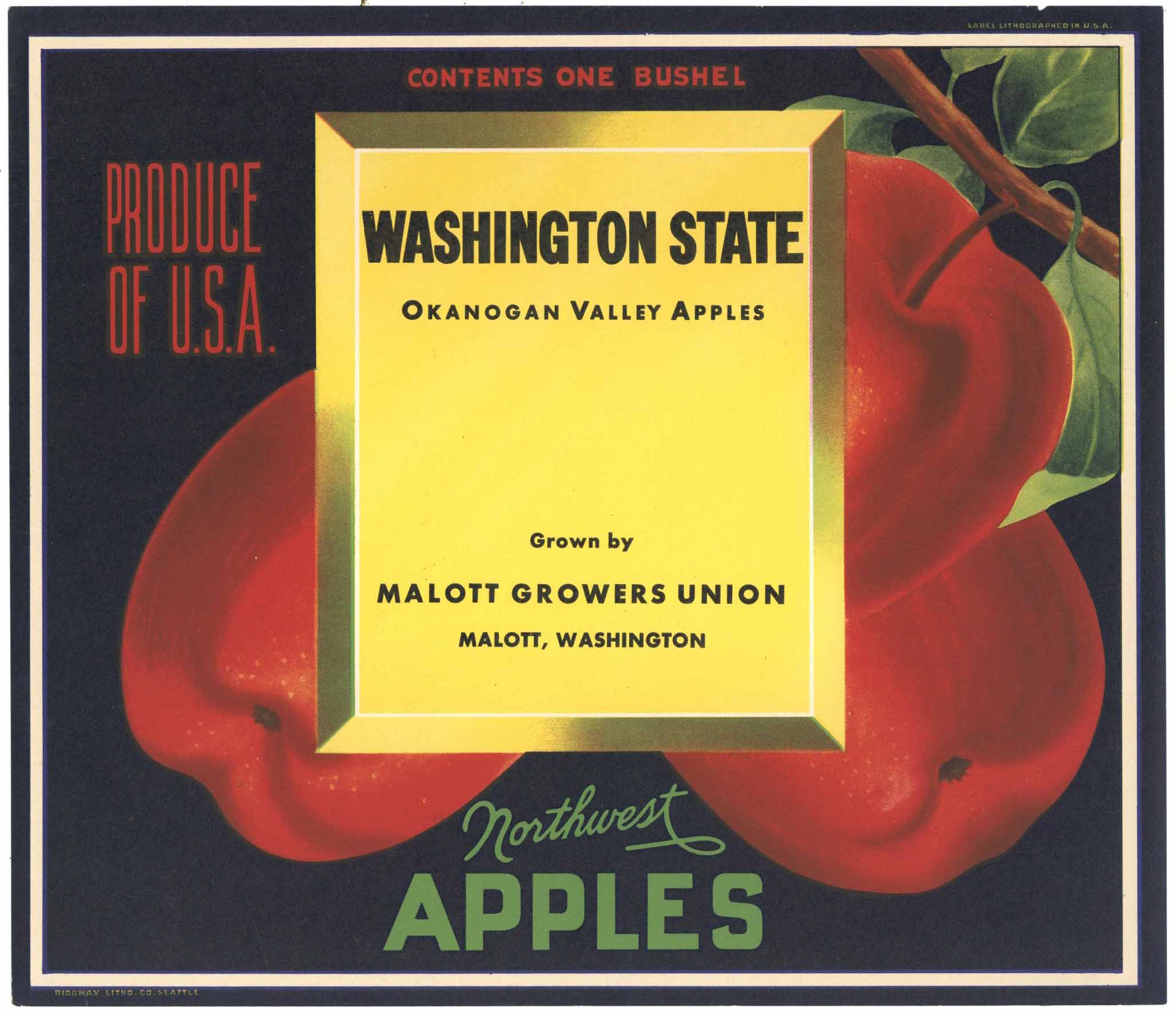 Washington State Brand Vintage Malott Washington Apple Crate Label ...