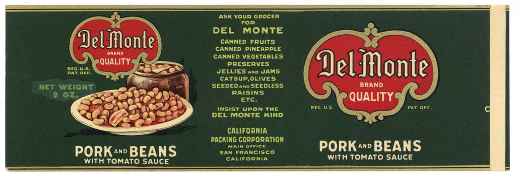 Del Monte Brand Vintage Pork And Beans Can Label – thelabelman
