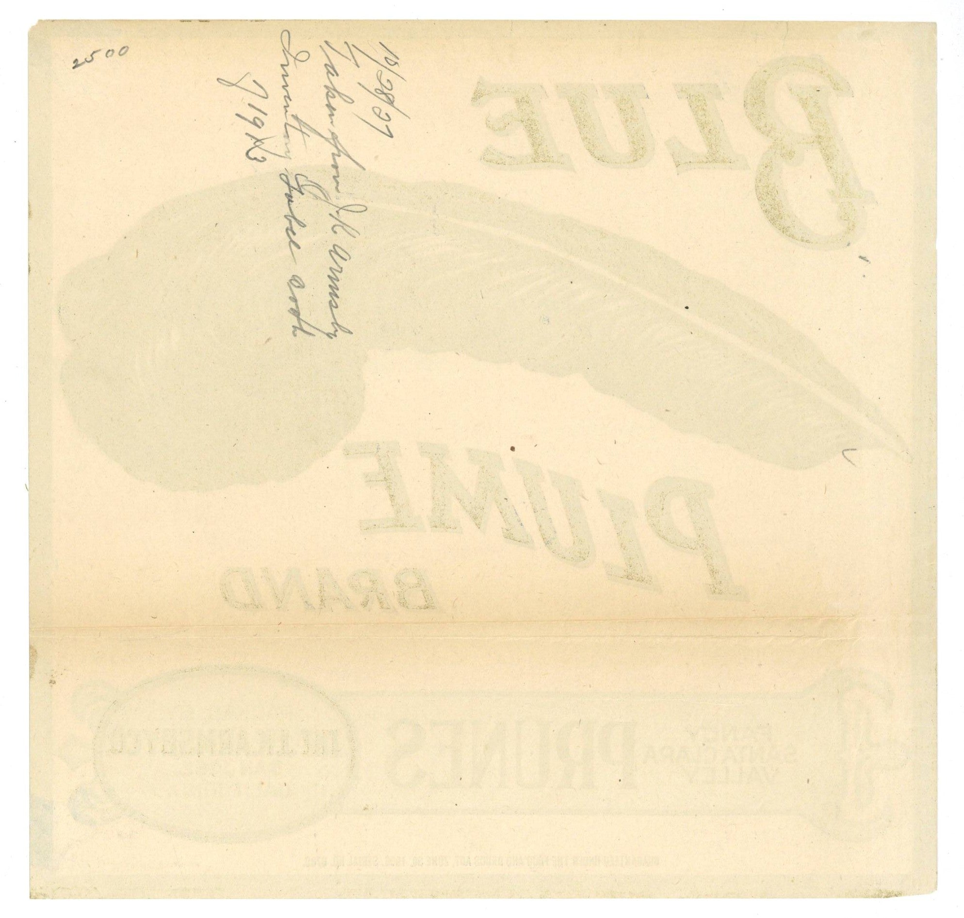 Blue Plume Brand Vintage Santa Clara Prune Case Label – thelabelman