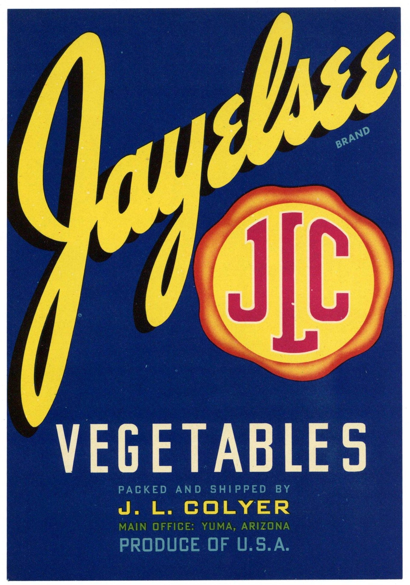 Jay Elsee Brand Vintage Yuma Arizona Vegetable Crate Label – thelabelman