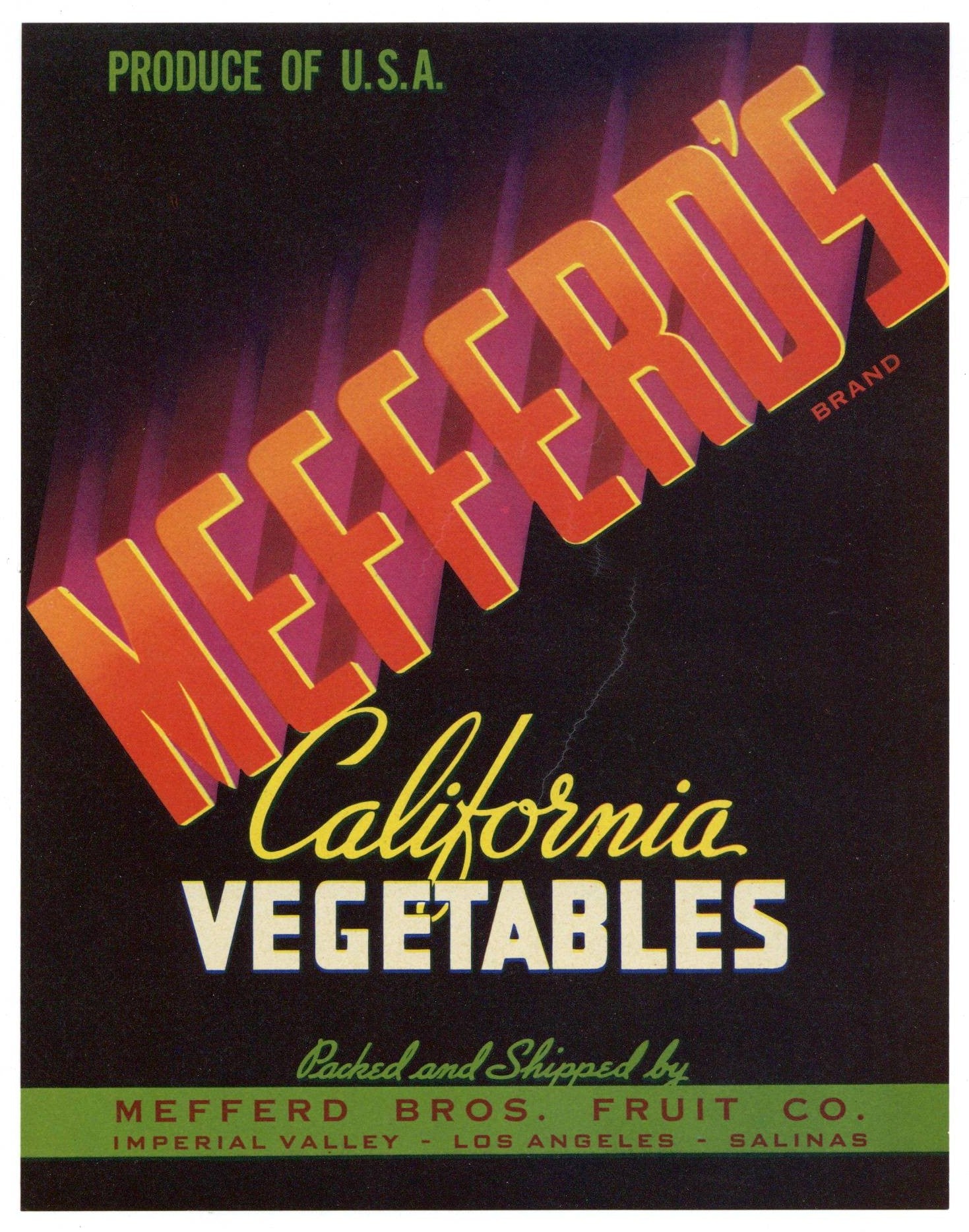 Mefferd's Brand Vintage Salinas California Vegetable Crate Label ...