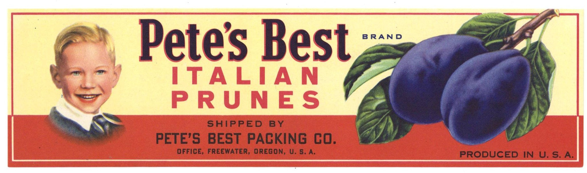 Pete's Best Brand Vintage Freewater Oregon Prune Crate Label – thelabelman