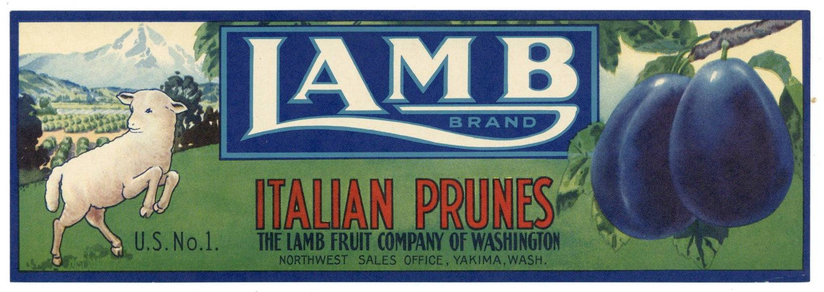 Lamb Brand Vintage Yakima Washington Italian Prune Crate Label, US No1 ...
