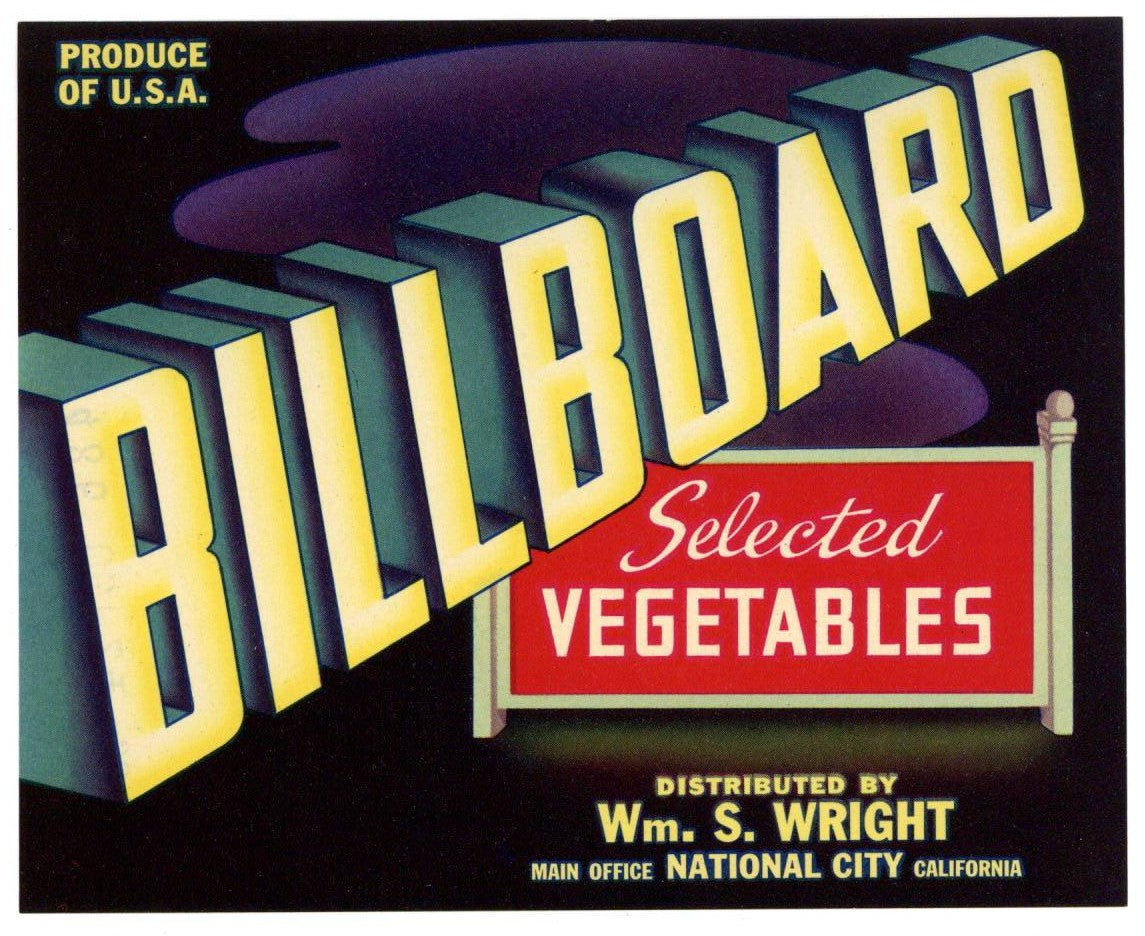 Billboard Brand Vintage National City California Vegetable Crate Label ...