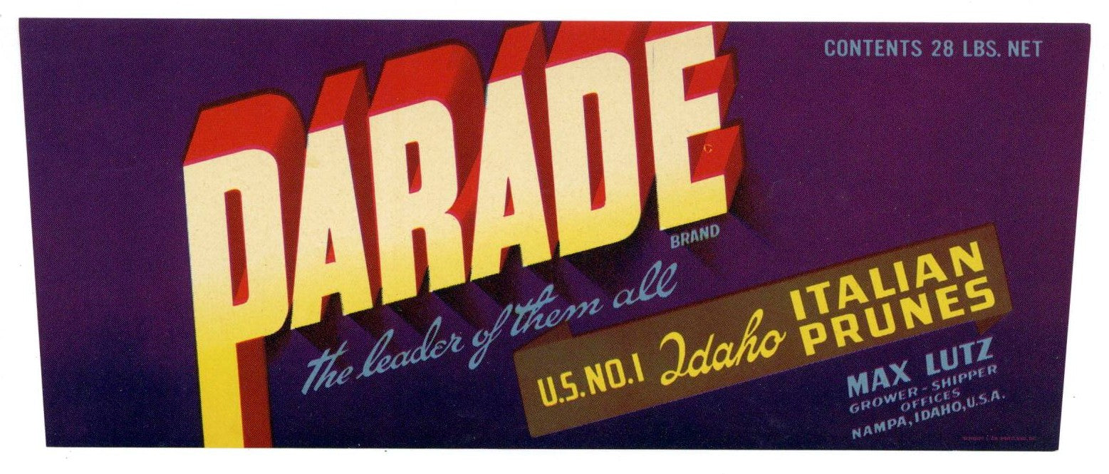 Parade Brand Vintage Nampa Idaho Italian Prune Crate Label – thelabelman