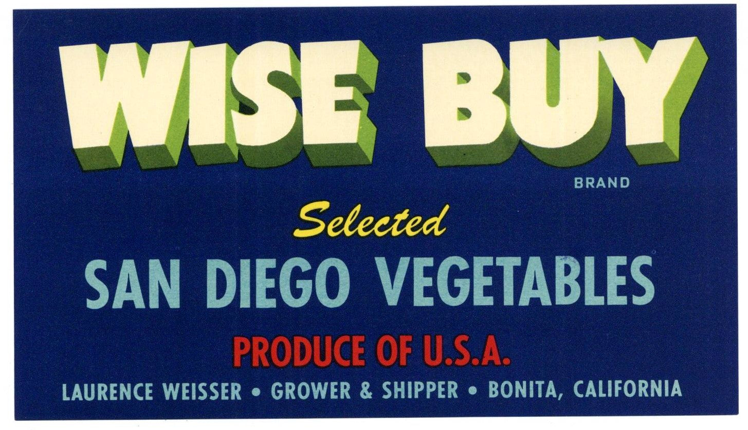 Wise Buy Brand Vintage Bonita California Vegetable Crate Label ...