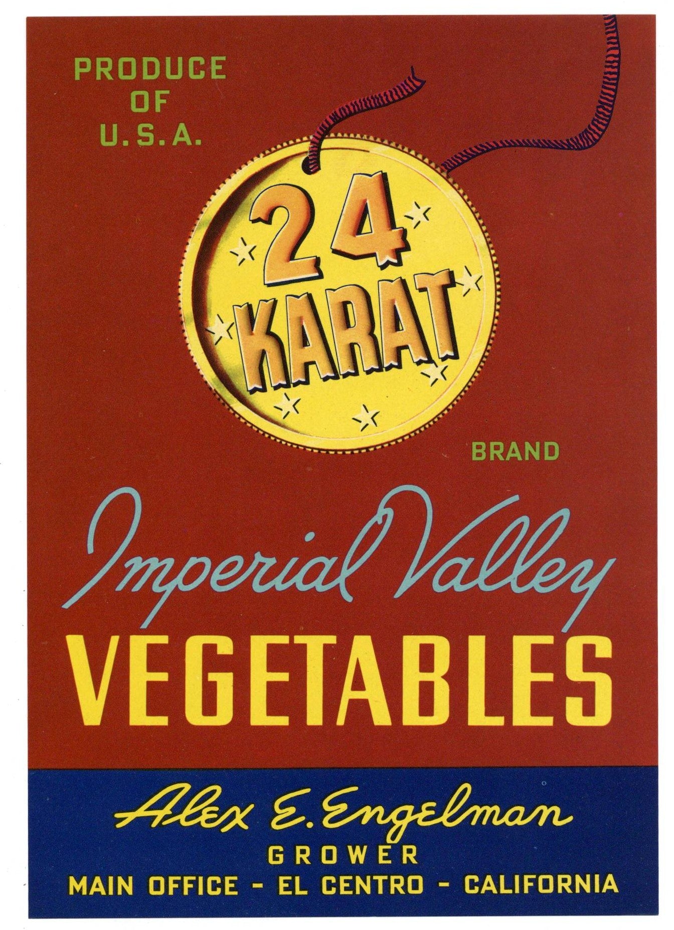 24 Karat Brand Vintage El Centro California Vegetable Crate Label ...