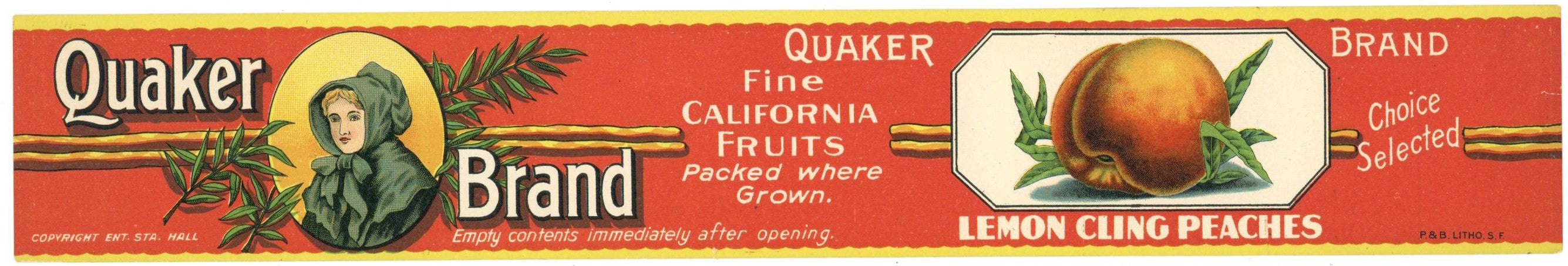 Quaker Brand Vintage Cling Peach Can Label – thelabelman