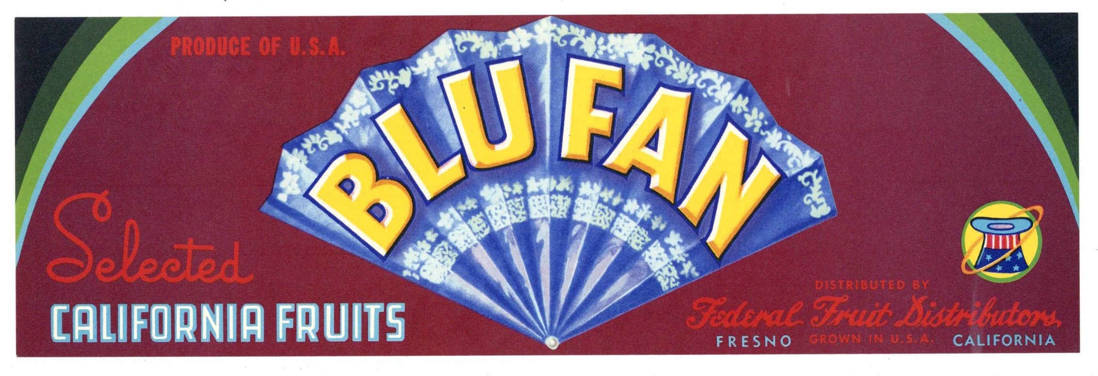 Blu Fan Brand Vintage Fresno California Fruit Crate Label – thelabelman