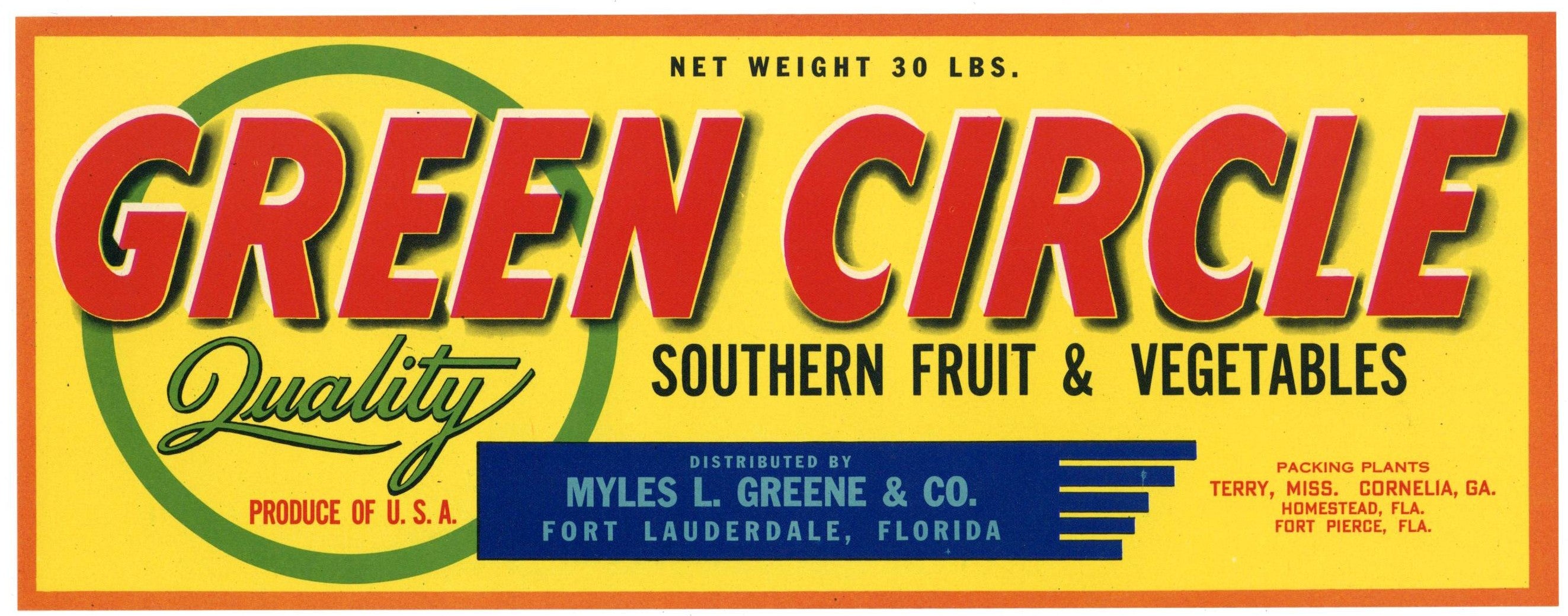 Green Circle Brand Vintage Fort Lauderdale Florida Produce Crate Label ...