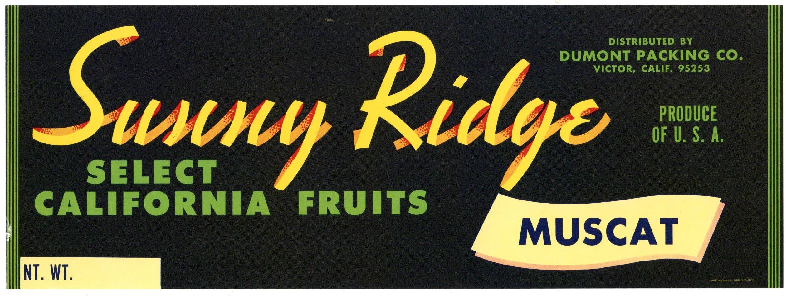 Sunny Ridge Brand Vintage Victor California Muscat Grape Crate Label ...