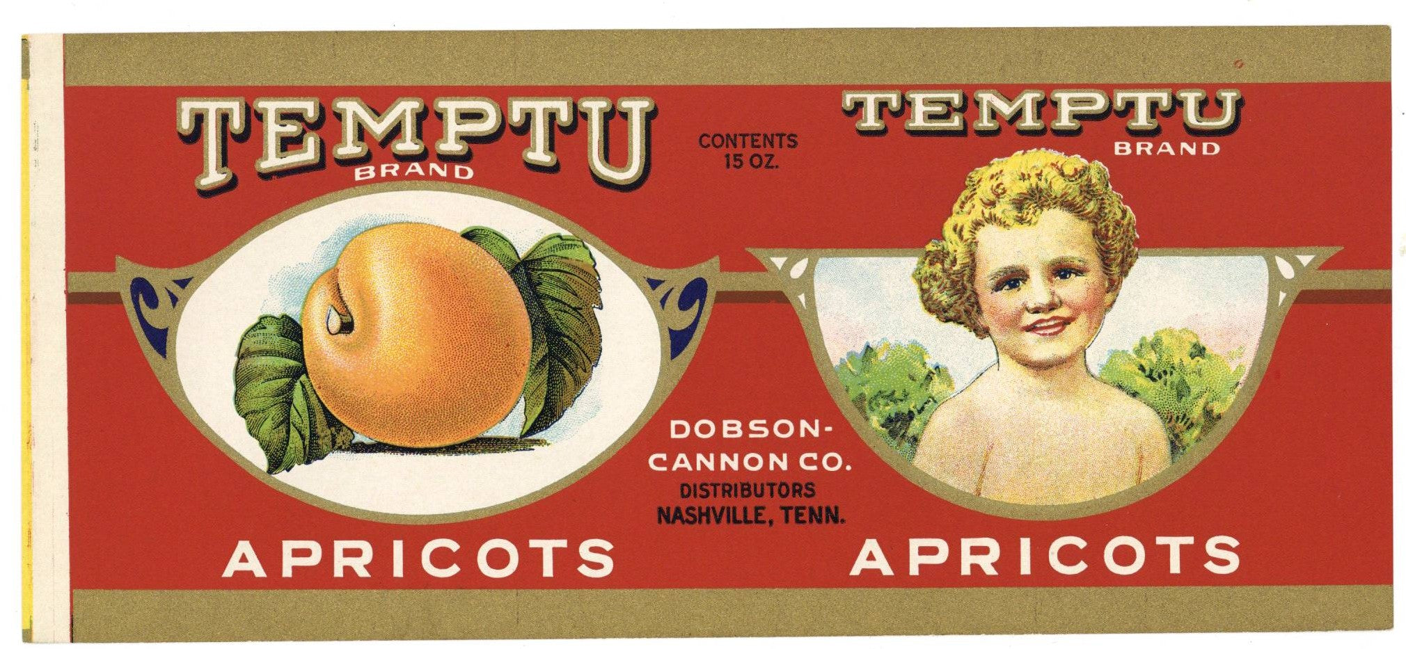 Temptu Brand Vintage Nashville Tennessee Apricot Can Label, Dobson ...