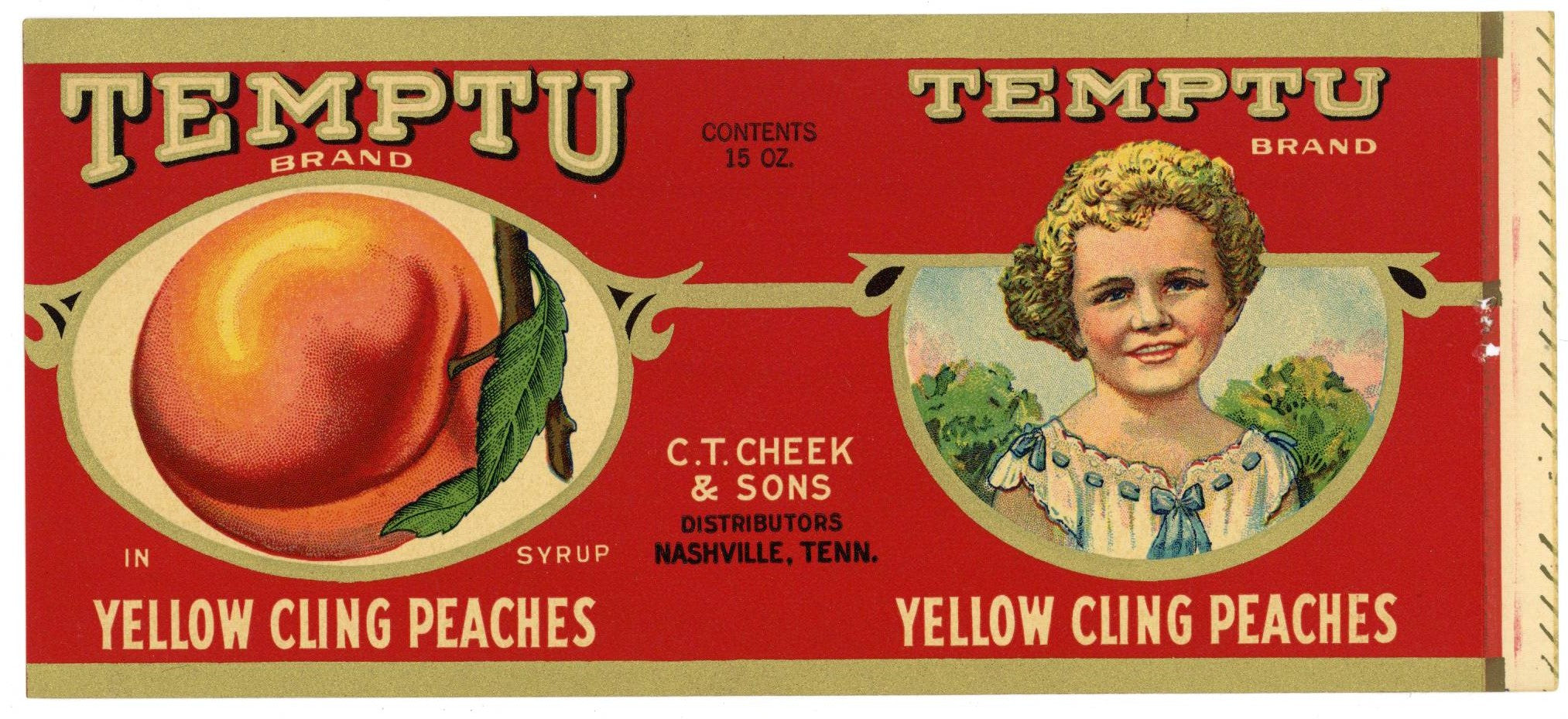 Temptu Brand Vintage Nashville Tennessee Peach Can Label, C. T. Cheek ...