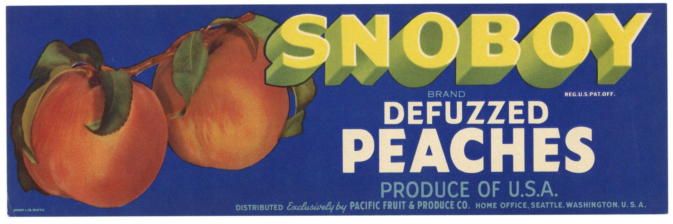 Snoboy Brand Vintage Seattle Washington Peach Crate Label – thelabelman