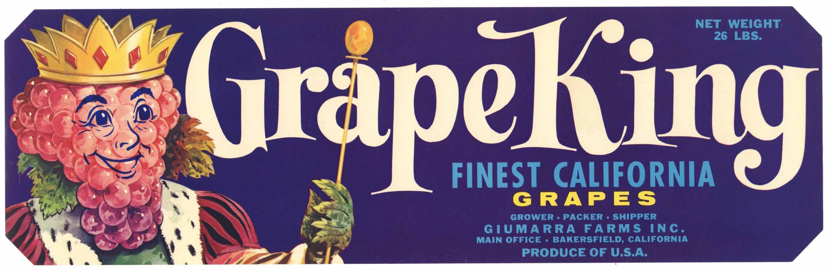 Grape King Brand Vintage Bakersfield Grape Crate Label – thelabelman