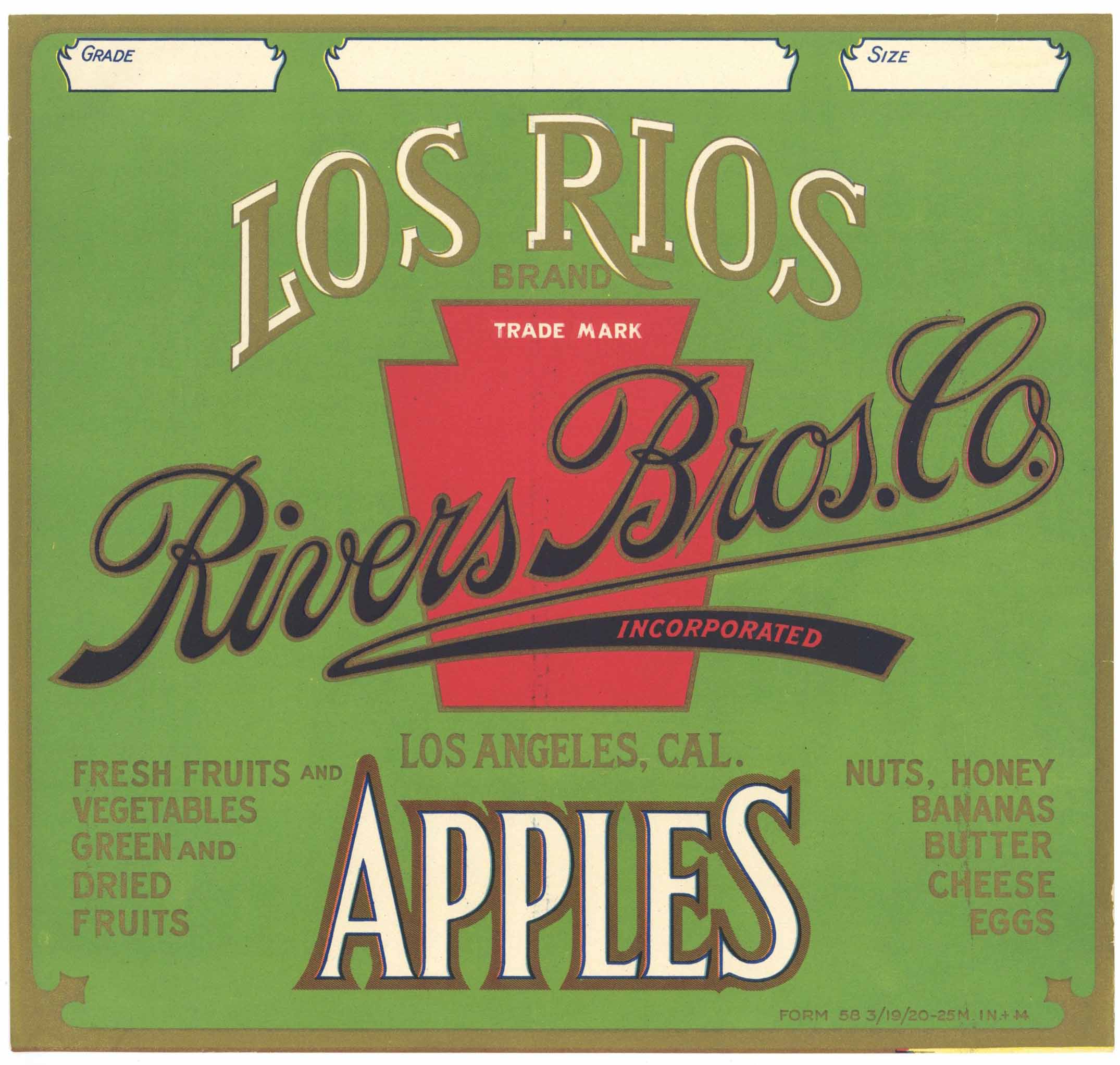 Los Rios Brand Rivers Bros. Apple Crate Label – thelabelman