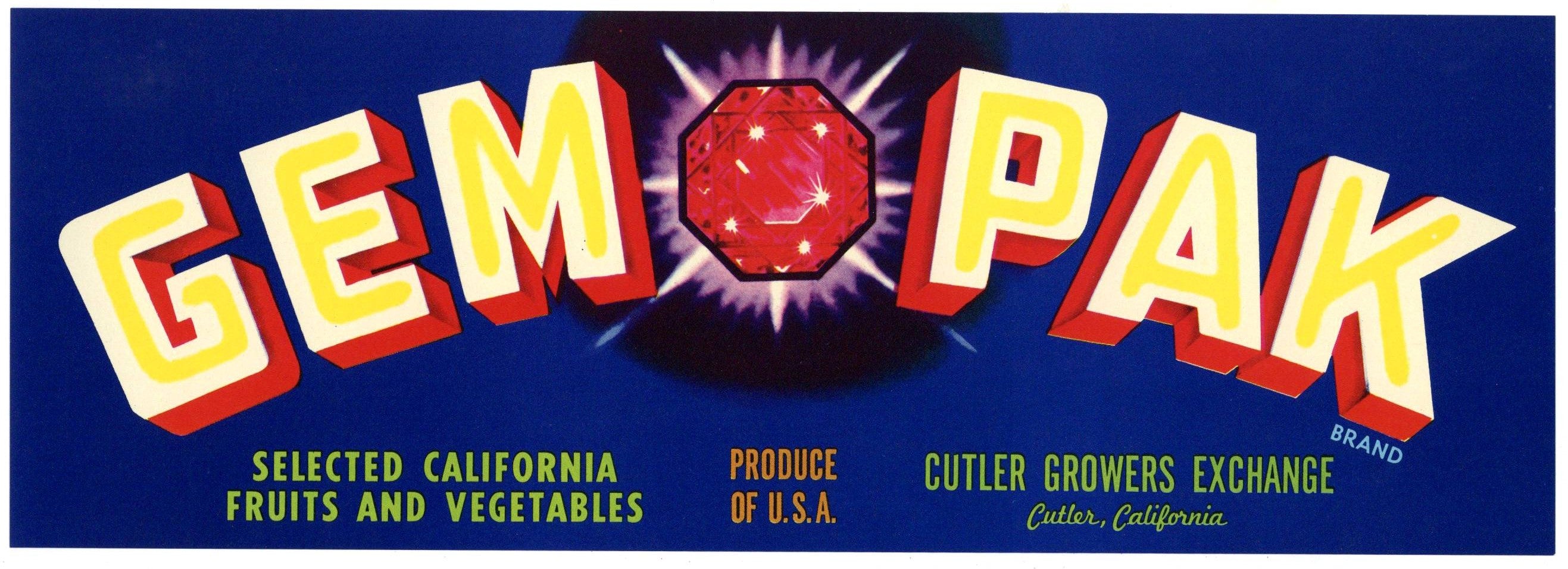 Gem Pak Brand Vintage Cutler California Produce Crate Label – thelabelman