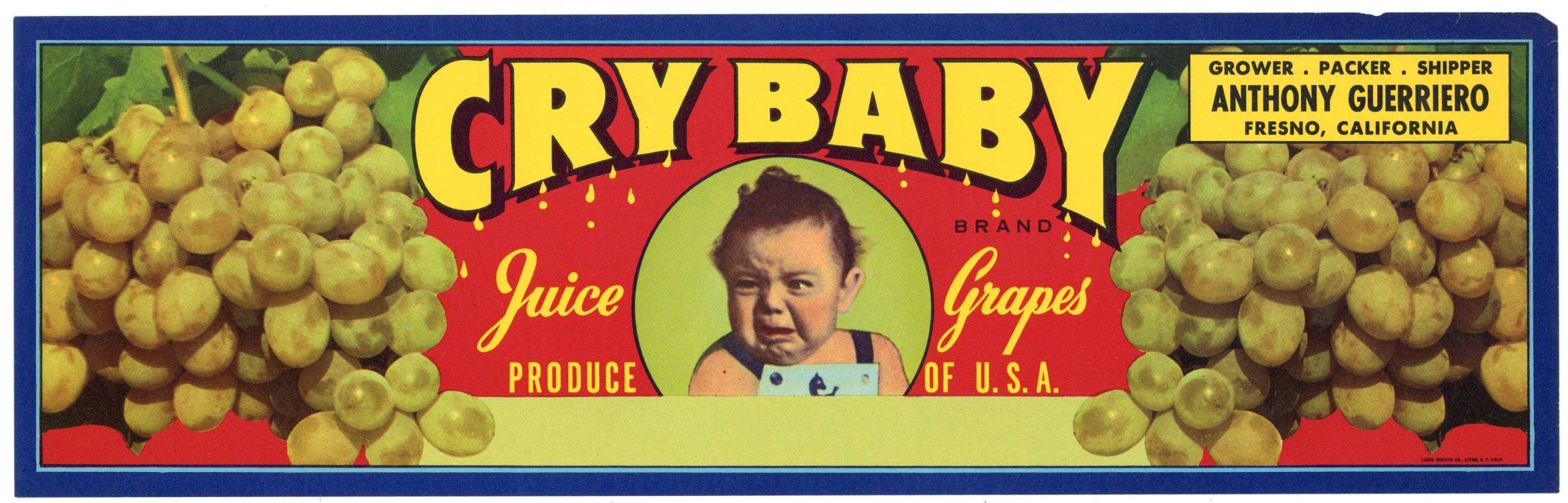 Cry Baby Brand Vintage Fresno Grape Crate Label, blank – thelabelman