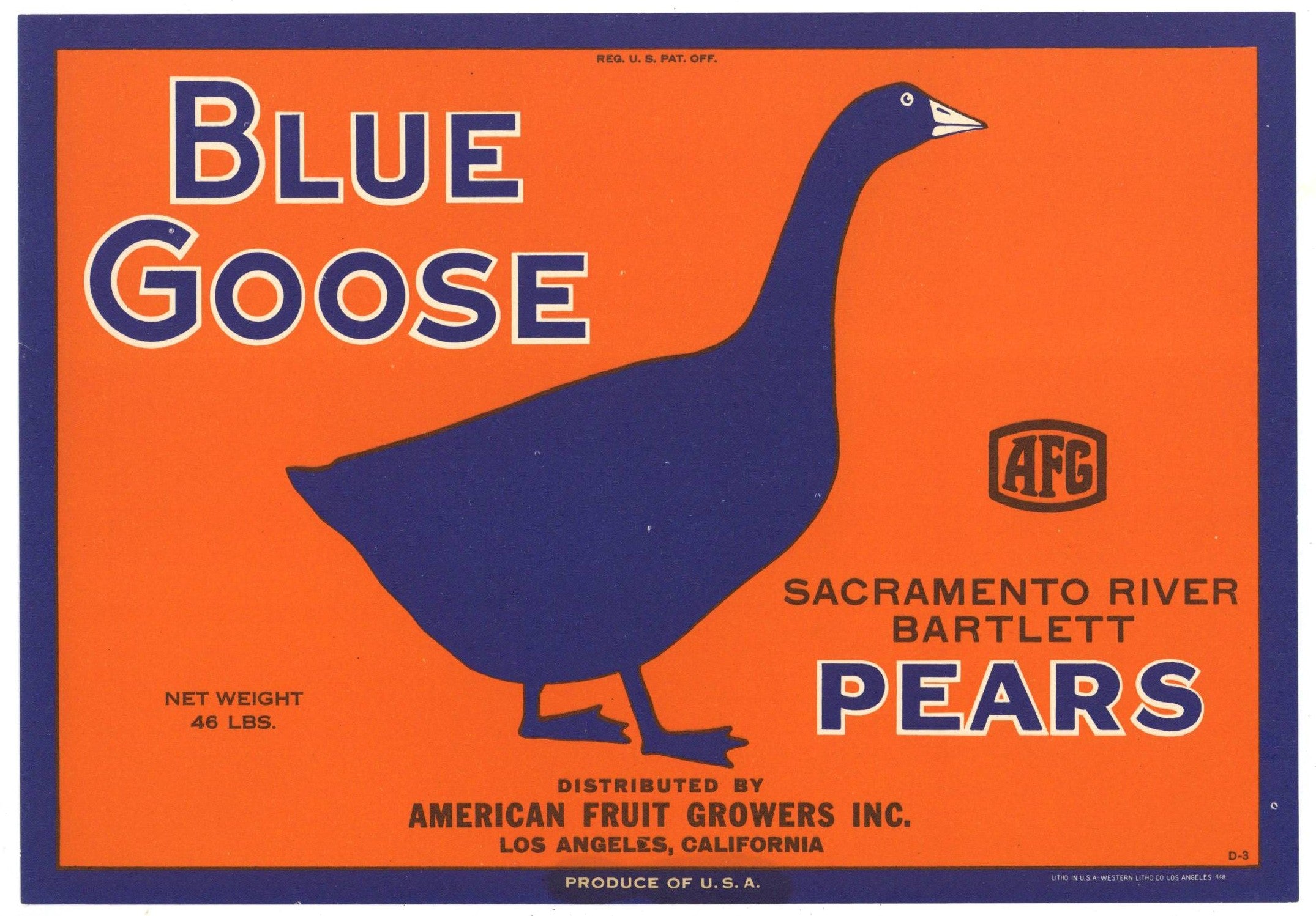 Blue Goose Brand Vintage Sacramento River Bartlett Pear Crate Label ...