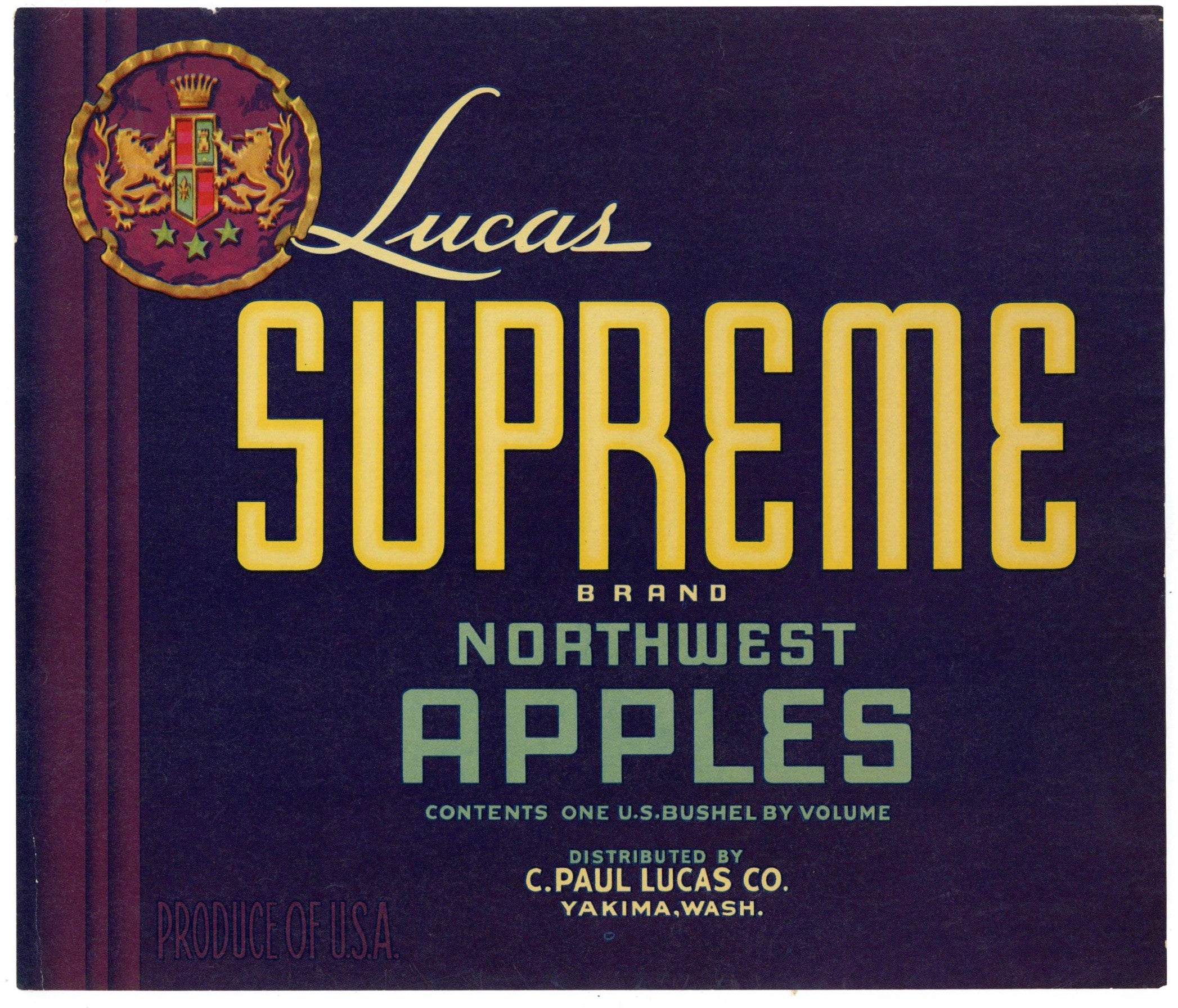 Lucas Supreme Brand Vintage Yakima Washington Apple Crate Label ...