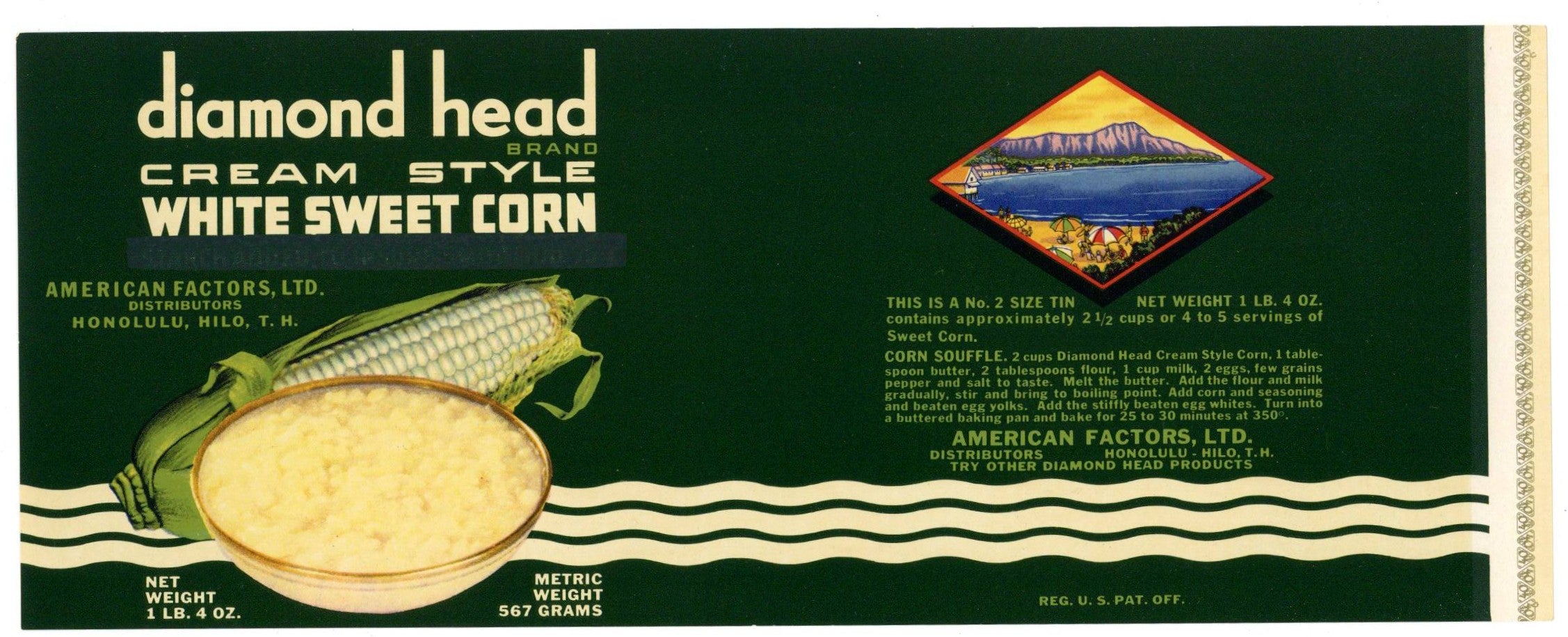 Diamond Head Brand Vintage Honolulu Hawaii Corn Can Label – thelabelman