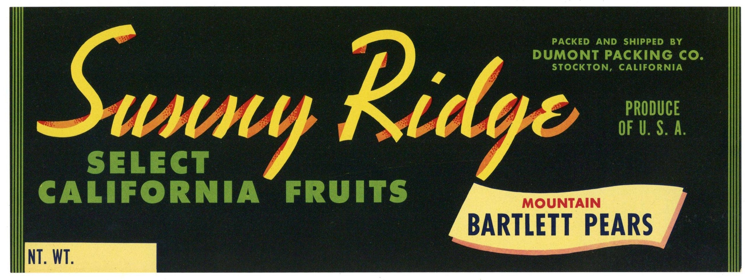 Sunny Ridge Brand Vintage Stockton California Pear Crate Label ...