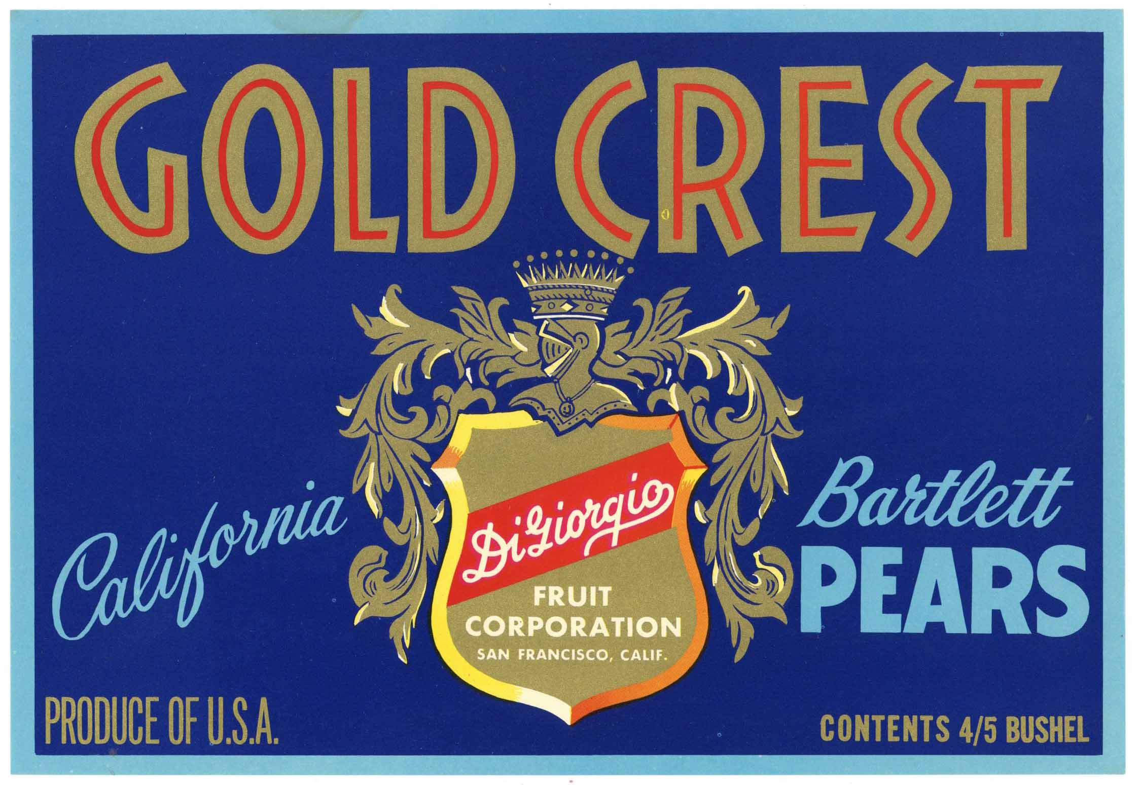 Gold Crest Brand Vintage San Francisco, California Pear Crate Label ...