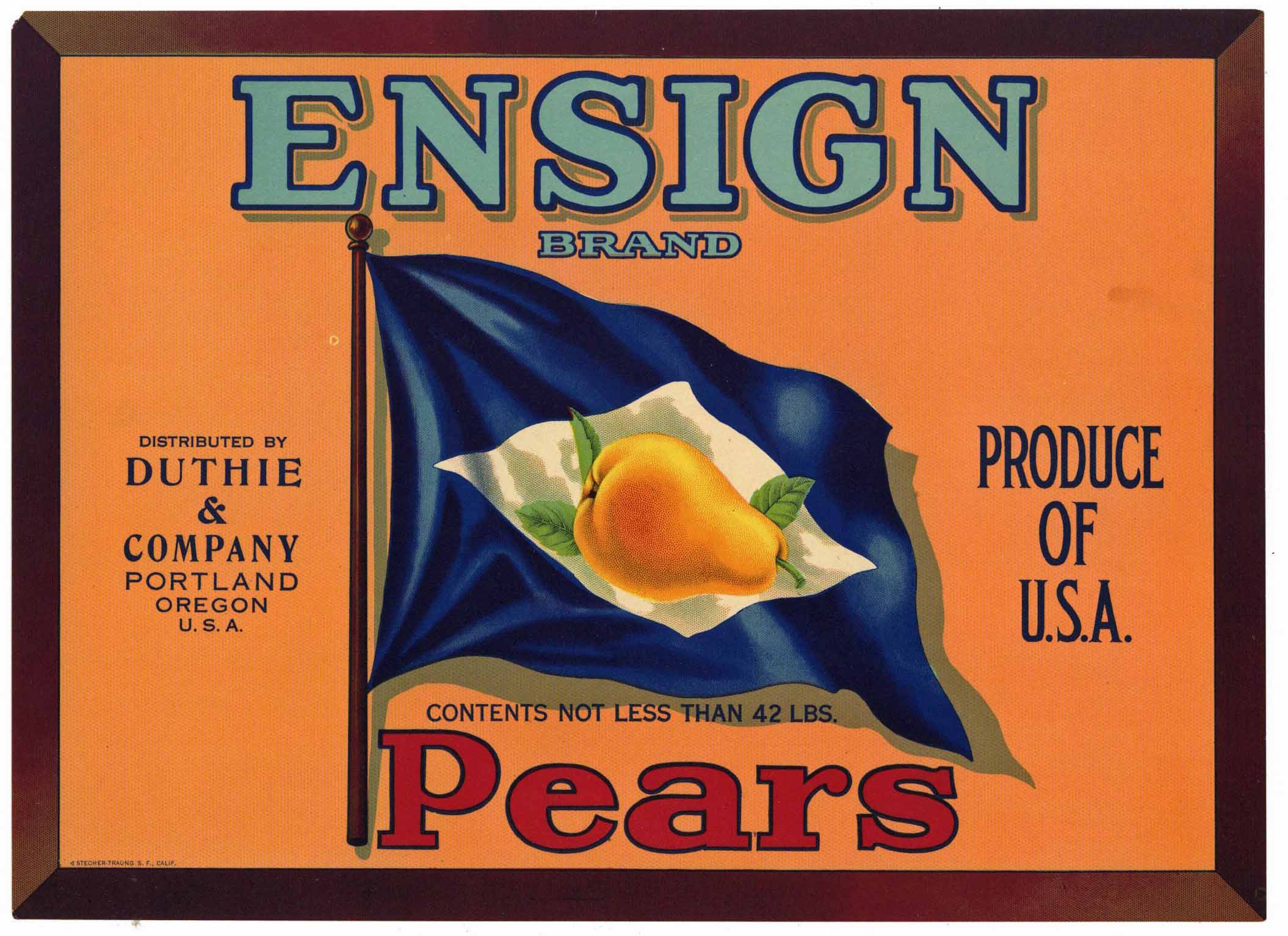 Ensign Brand Vintage Portland Oregon Pear Crate Label – thelabelman