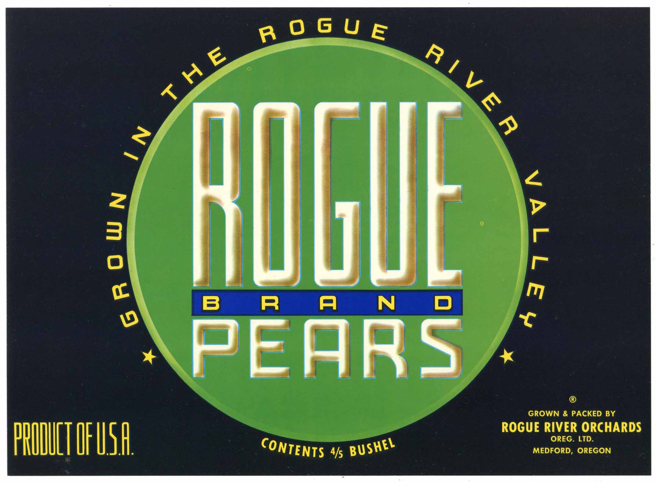 Rogue Brand Vintage Medford Oregon Pear Crate Label, green – thelabelman