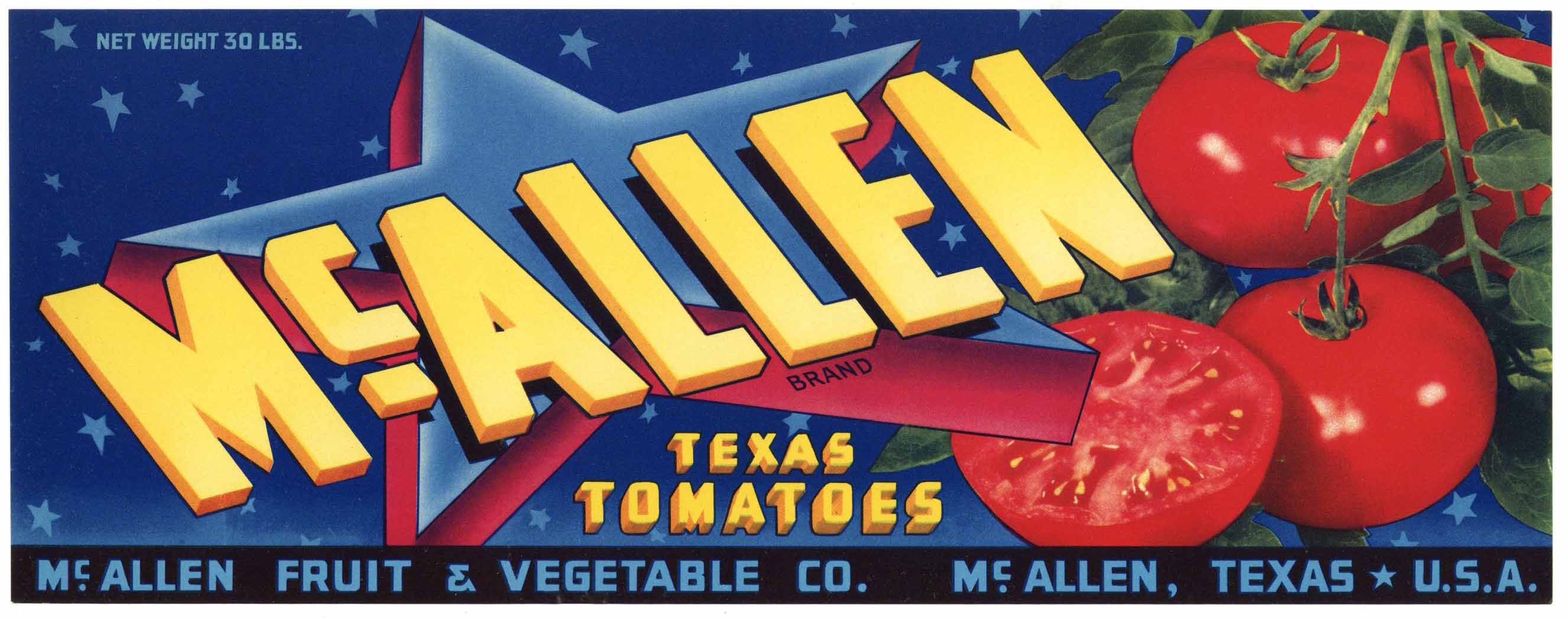 McAllen Brand Vintage Texas Tomato Crate Label – thelabelman