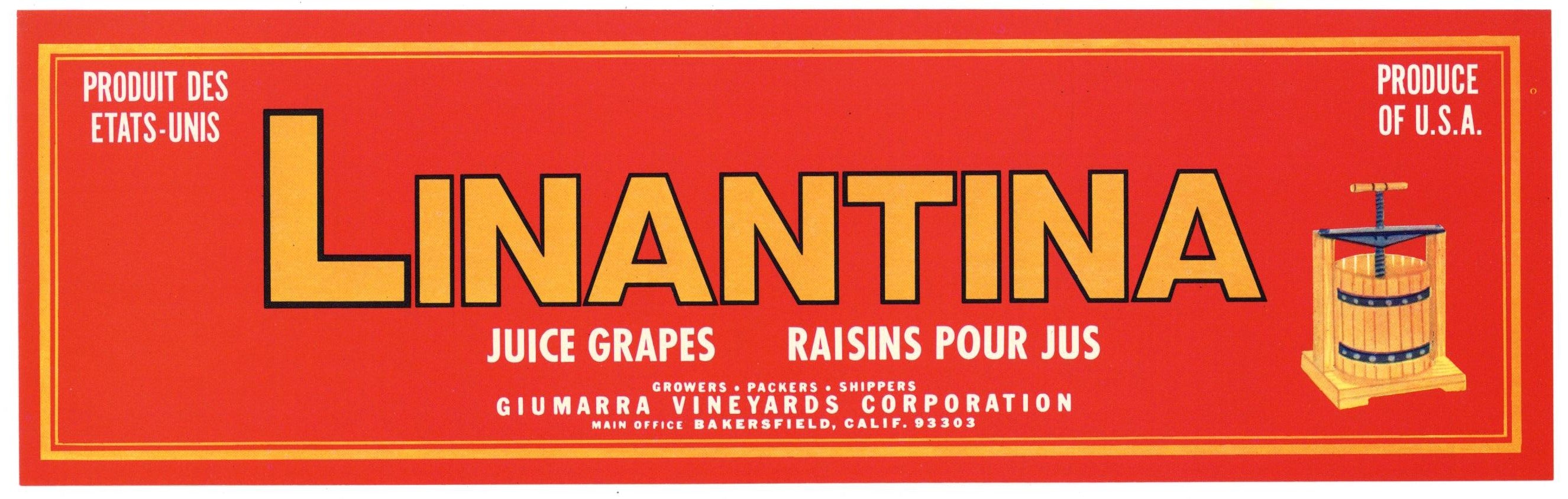 Linantina Brand Vintage Bakersfield California Grape Crate Label ...