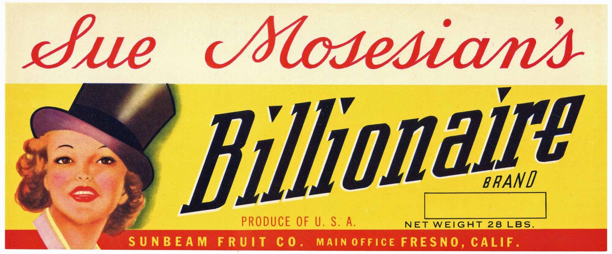 Billionaire Brand Vintage Fresno California Fruit Crate Label, larger ...