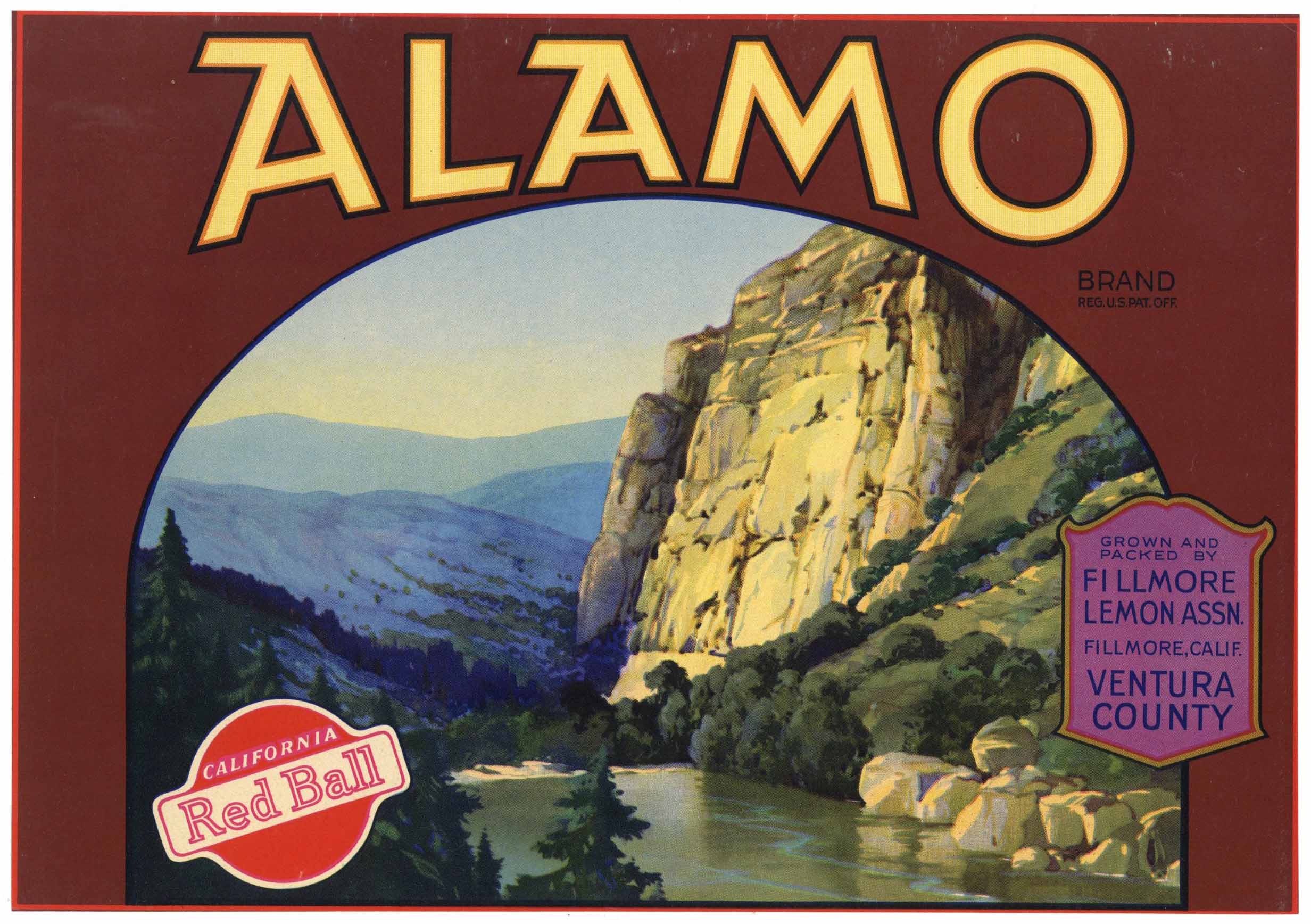 Alamo Brand Vintage Fillmore California Lemon Crate Label, trimmed ...