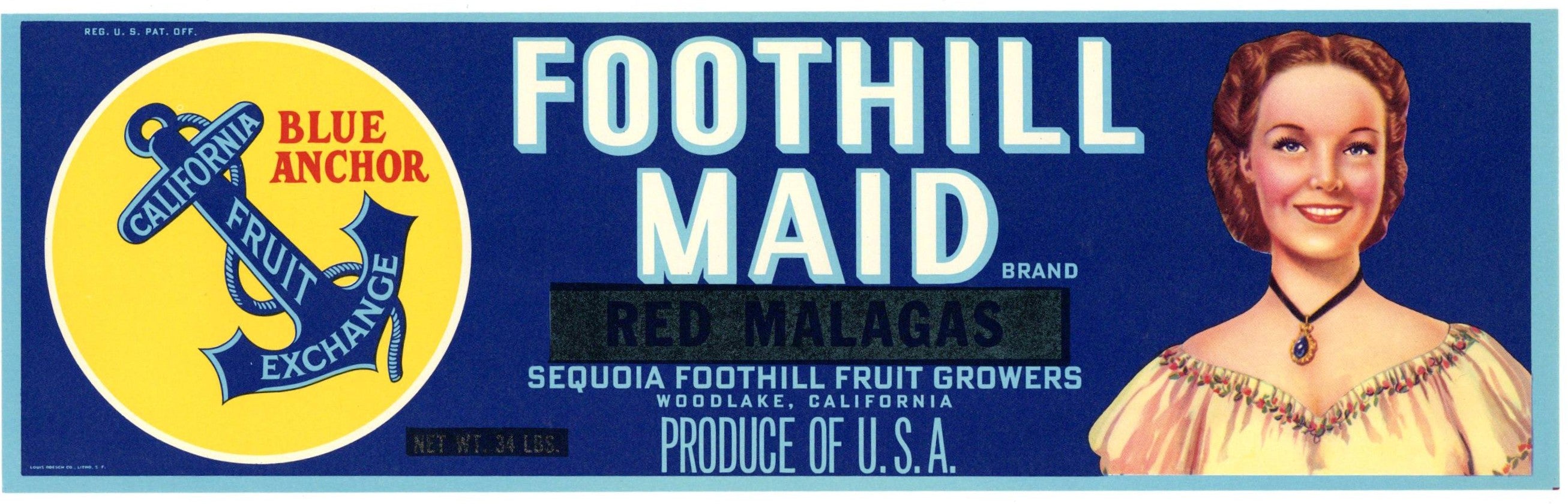 Foothill Maid Brand Vintage Grape Crate Label, newer, 'grapes ...
