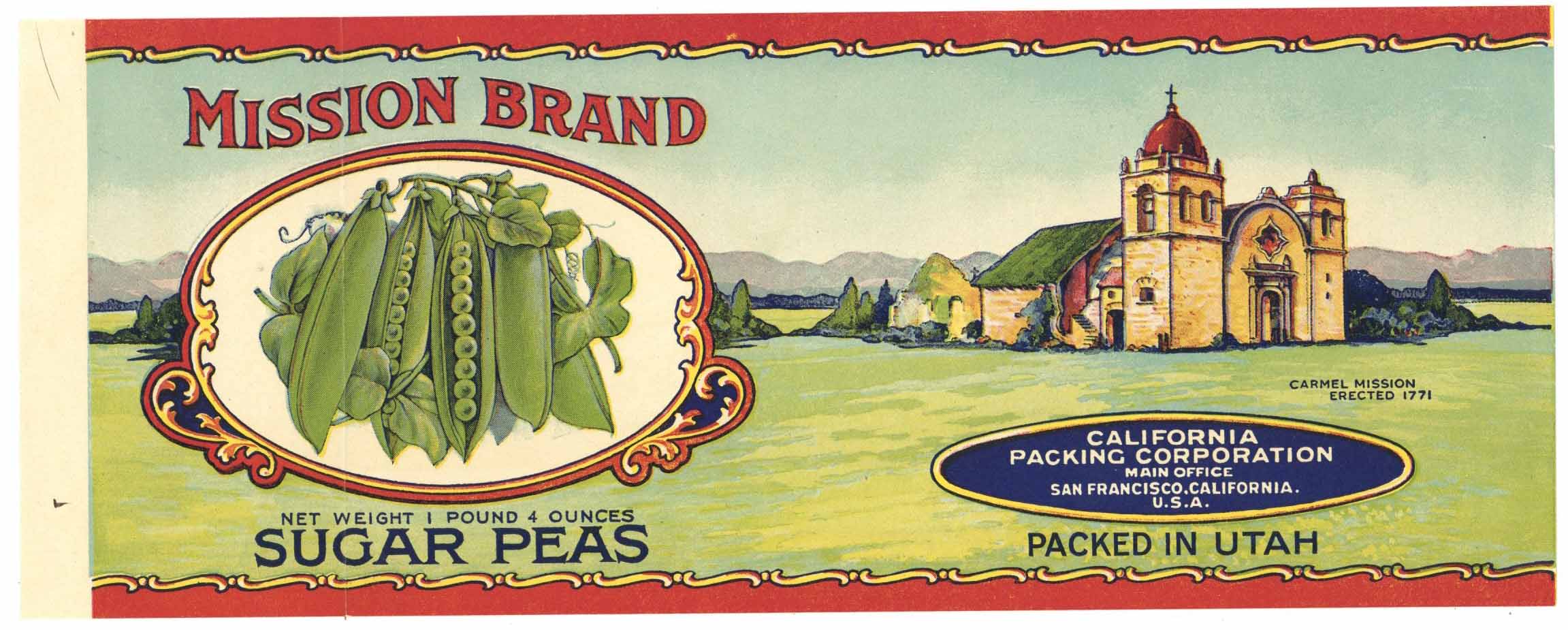Mission Brand Vintage Sugar Peas Can Label, fold – thelabelman