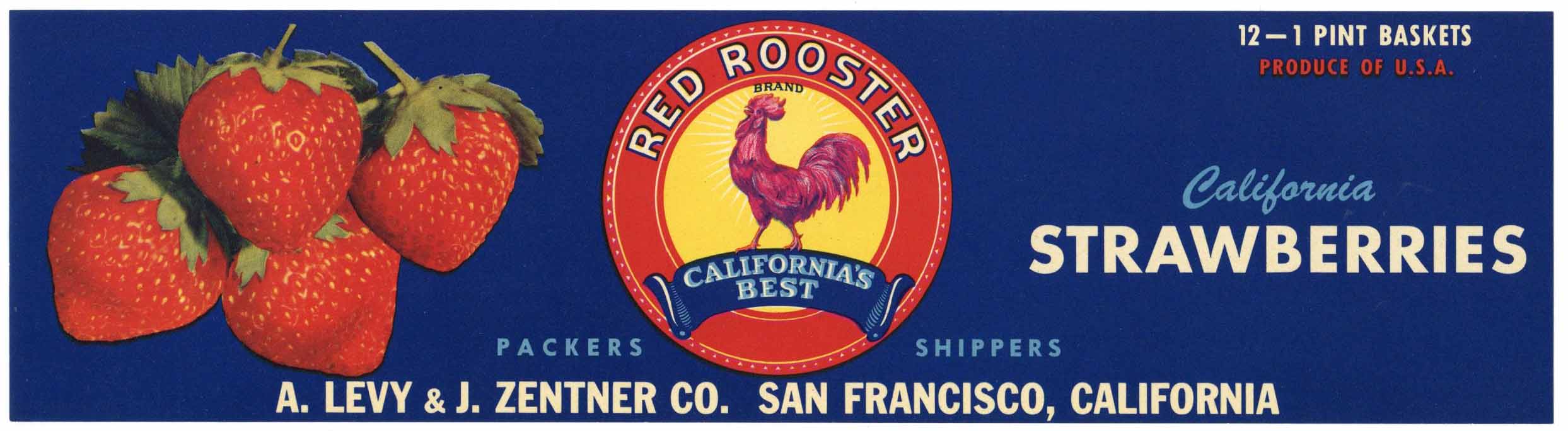 Red Rooster Brand Vintage Strawberry Crate Label, long – thelabelman