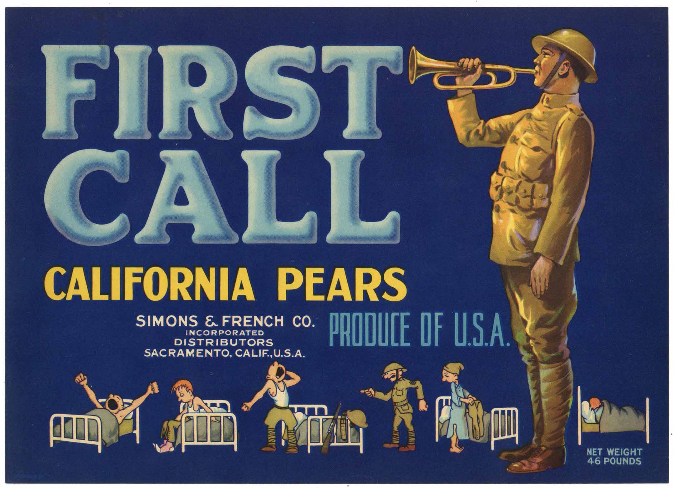 First Call Brand Vintage Sacramento California Pear Crate Label ...