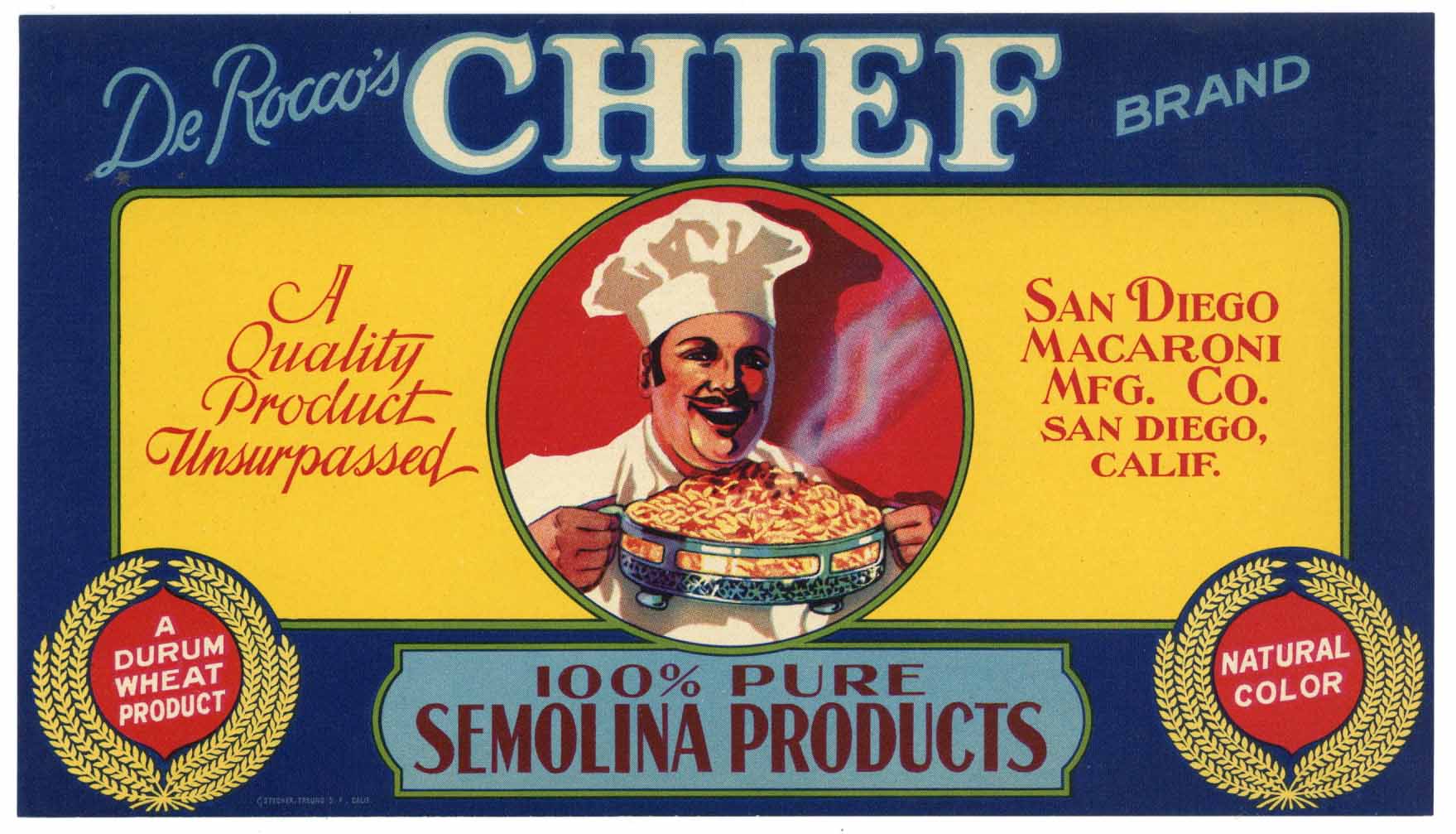 Chief Brand Vintage San Diego California Pasta Label – thelabelman