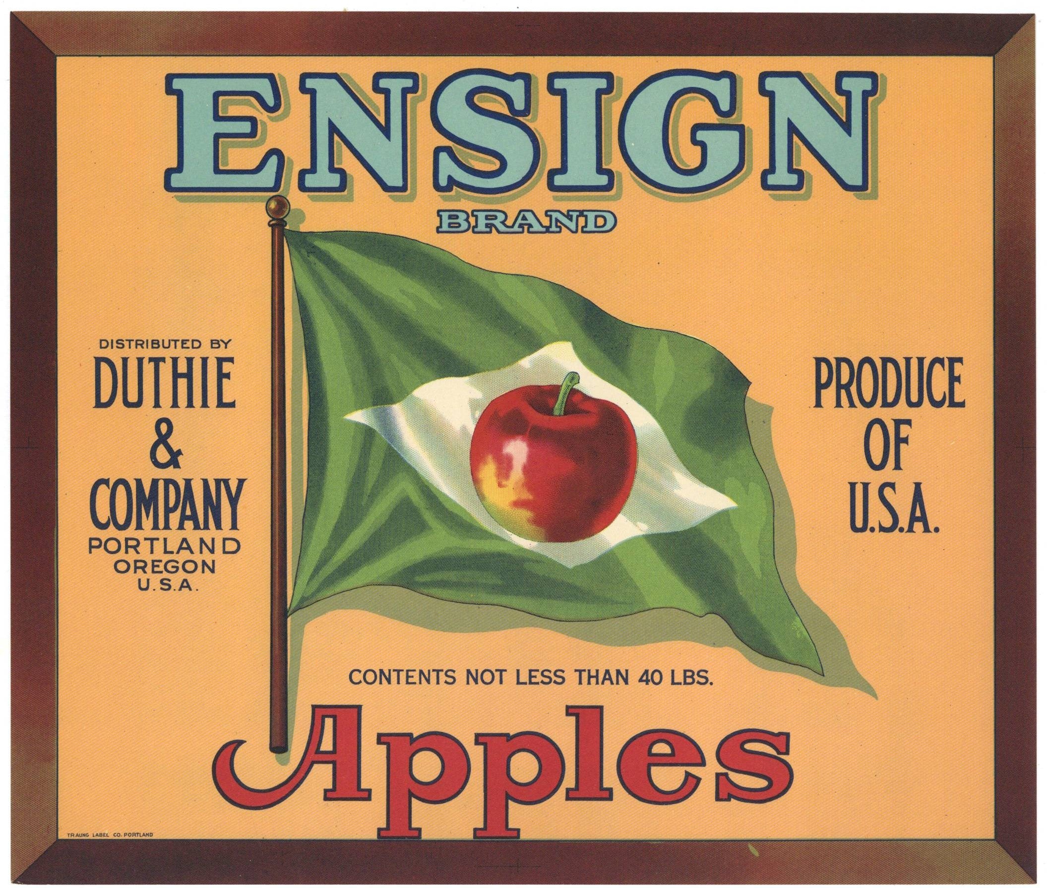 Ensign Brand Vintage Portland Oregon Apple Crate Label, green flag ...