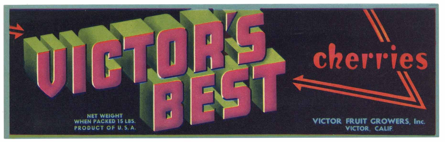 Victor's Best Brand Vintage Victor California Cherry Crate Label ...