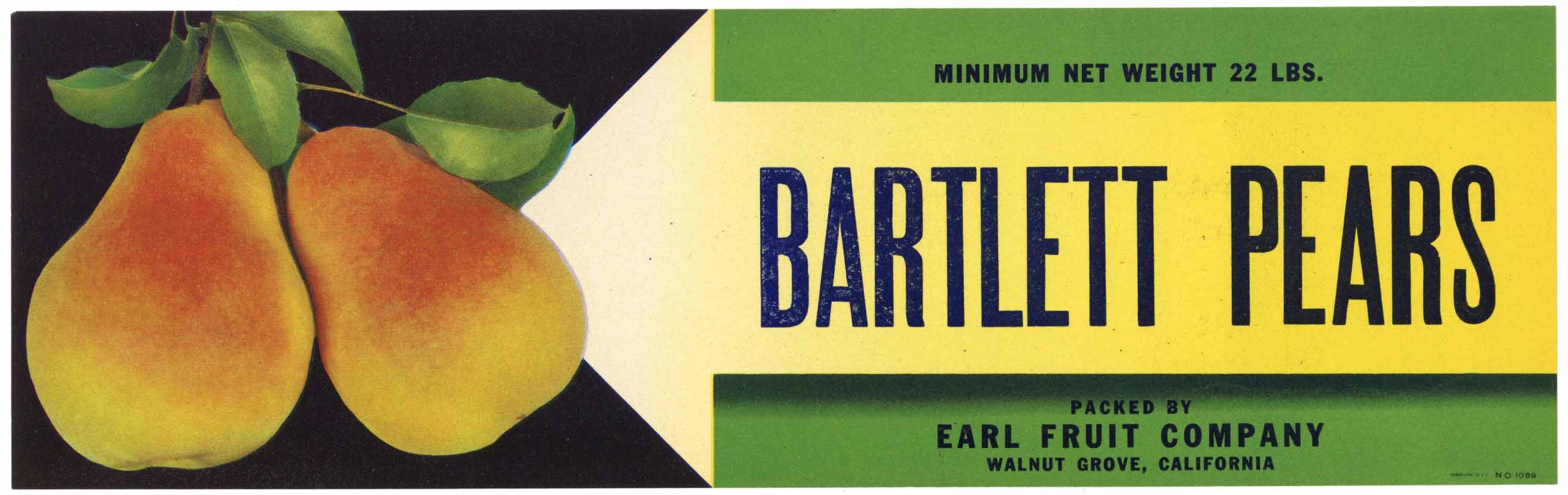 Earl Fruit Company Brand Vintage Walnut Grove California Pear Crate La ...