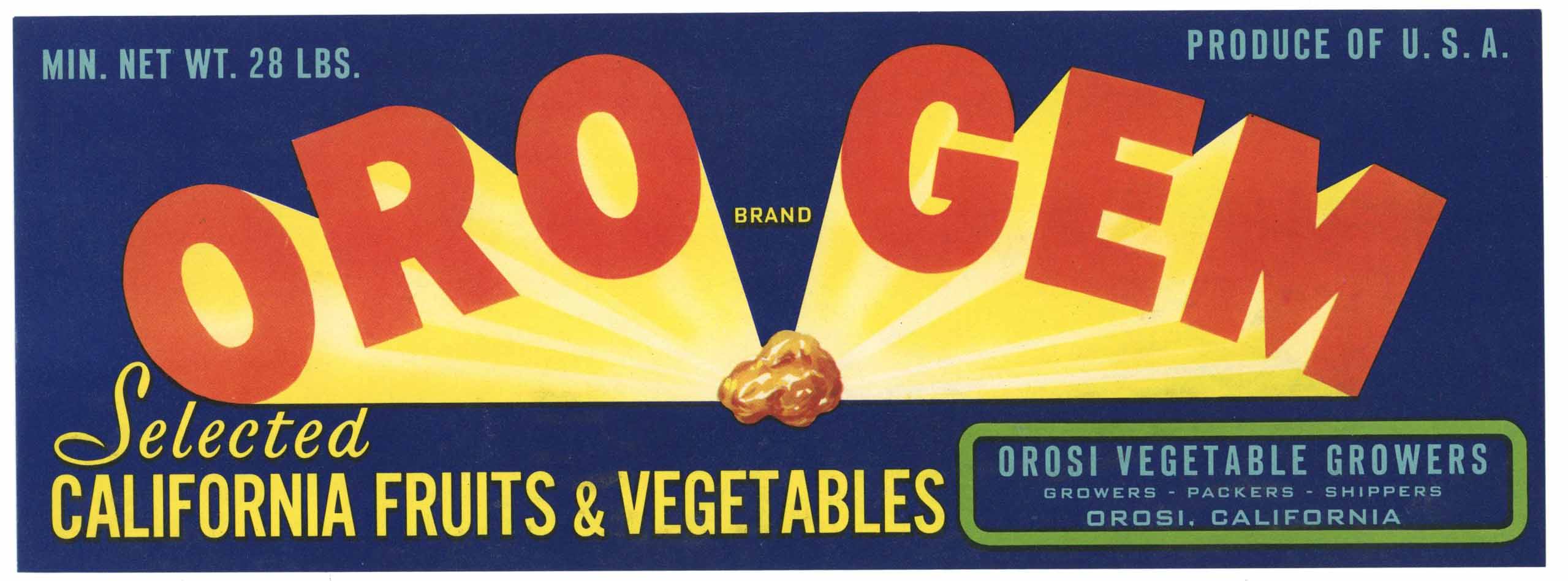 Oro Gem Brand Vintage Orosi California Fruit Crate Label – thelabelman