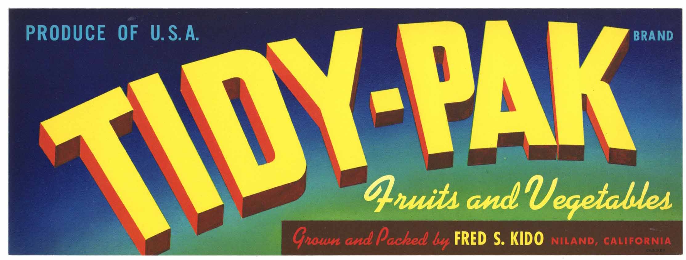 Tidy-Pak Brand Vintage Niland California Produce Crate Label – thelabelman